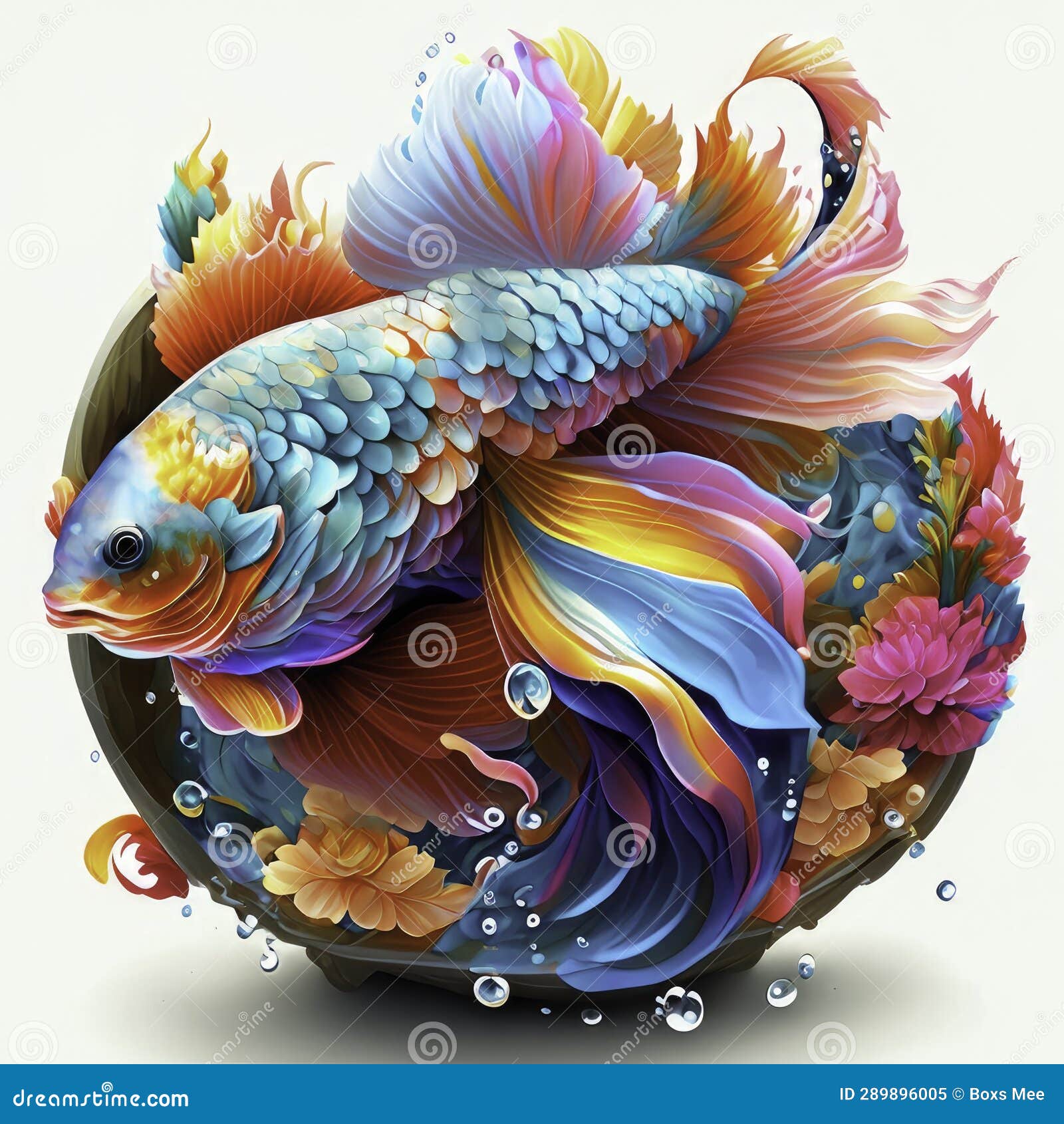 Betta Fish in a Bowl. 3d Rendering, 3d Illustration Stock Illustration ...