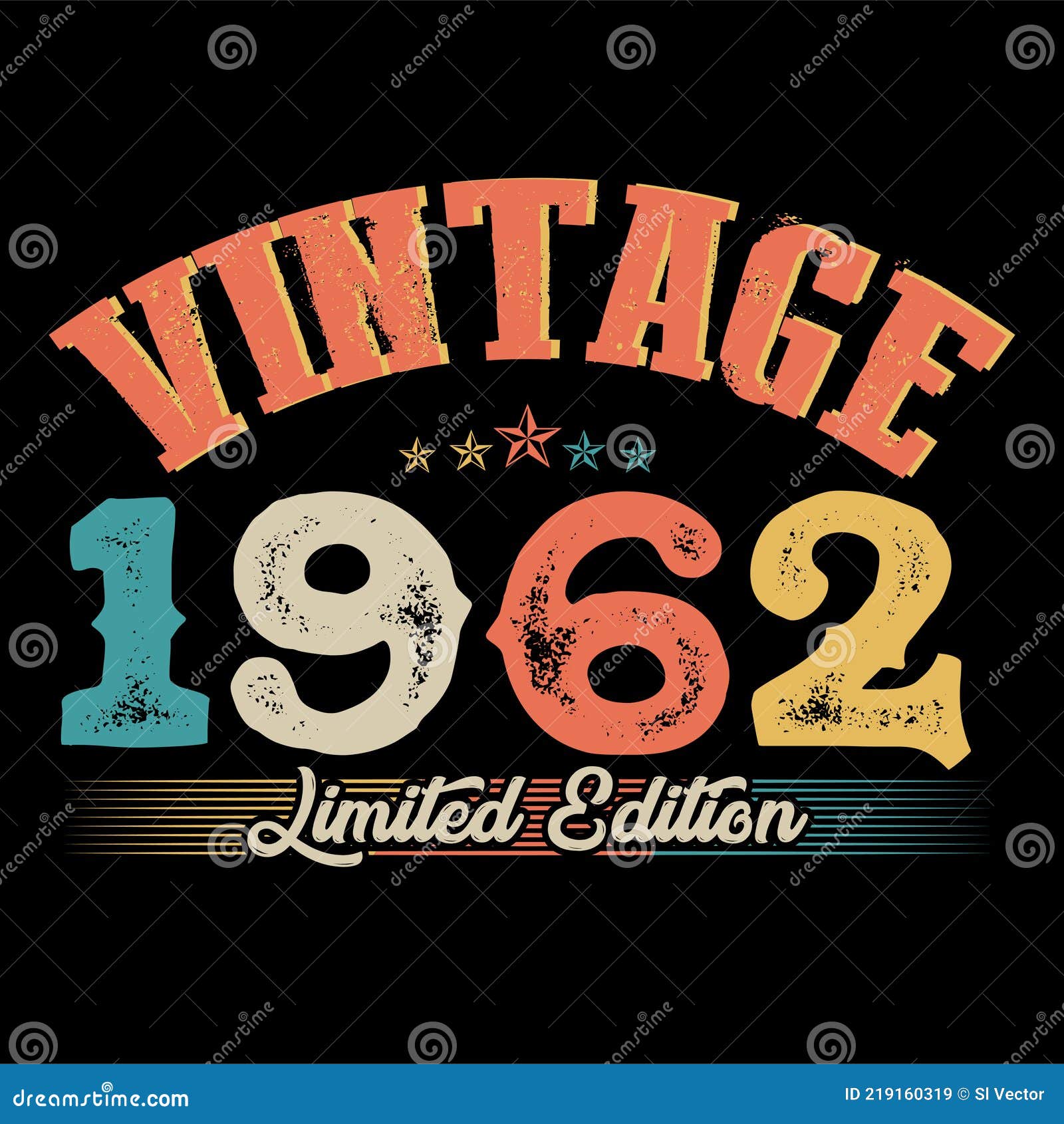 1962 Vector Vintage Retro T Shirt Design Black Background Stock Vector ...