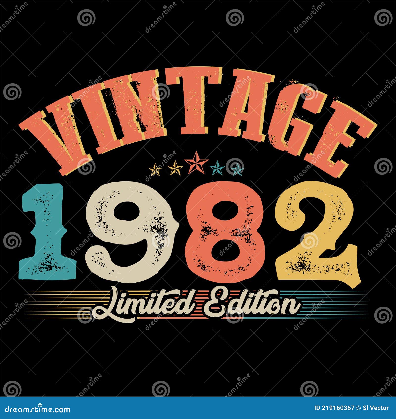 1982 Vector Vintage Retro T Shirt Design Black Background Stock Vector ...