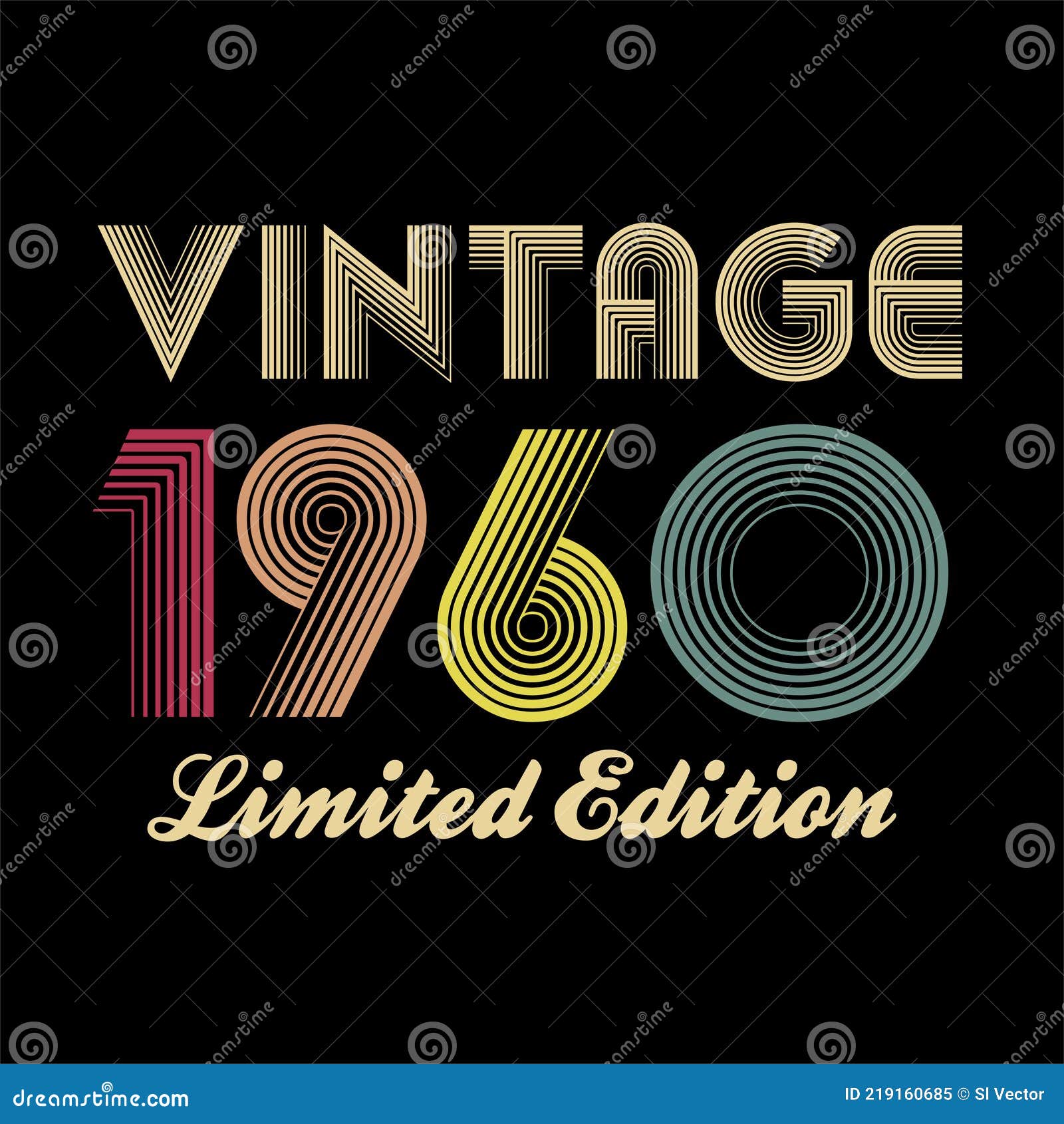 1960 Vintage Retro T Shirt Design, Vector, Black Background Stock ...