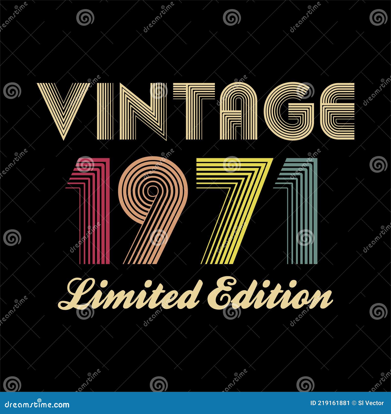 1971 Vintage Retro T Shirt Design, Vector, Black Background Stock ...