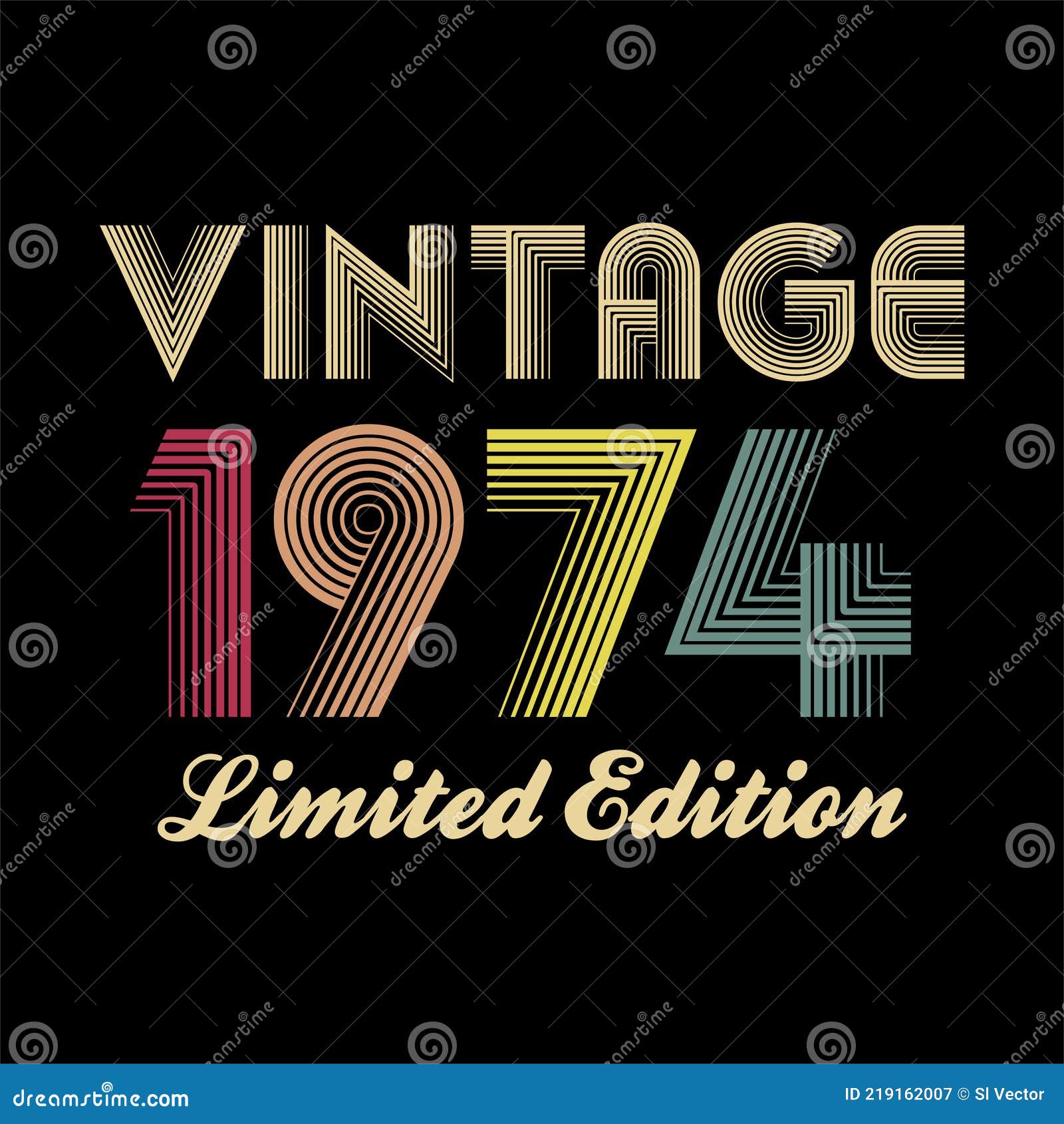 1974 Vintage Retro T Shirt Design, Vector, Black Background Stock ...