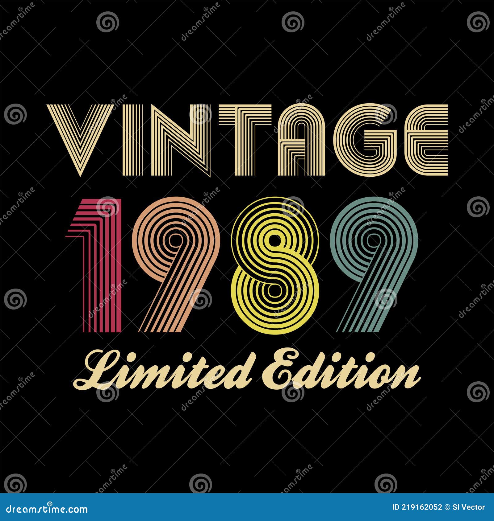 1989 Vintage Retro T Shirt Design, Vector, Black Background Stock ...