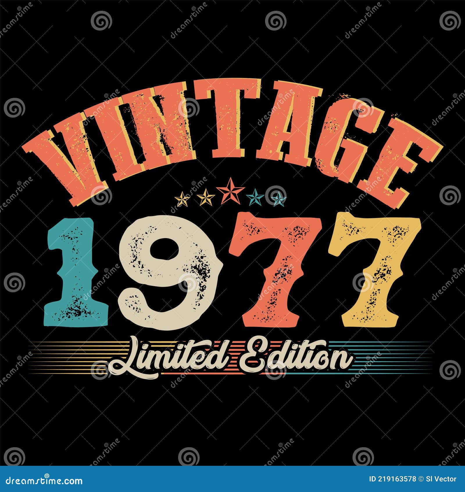 1977 Vintage Retro T Shirt Design, Vector, Black Background Stock ...