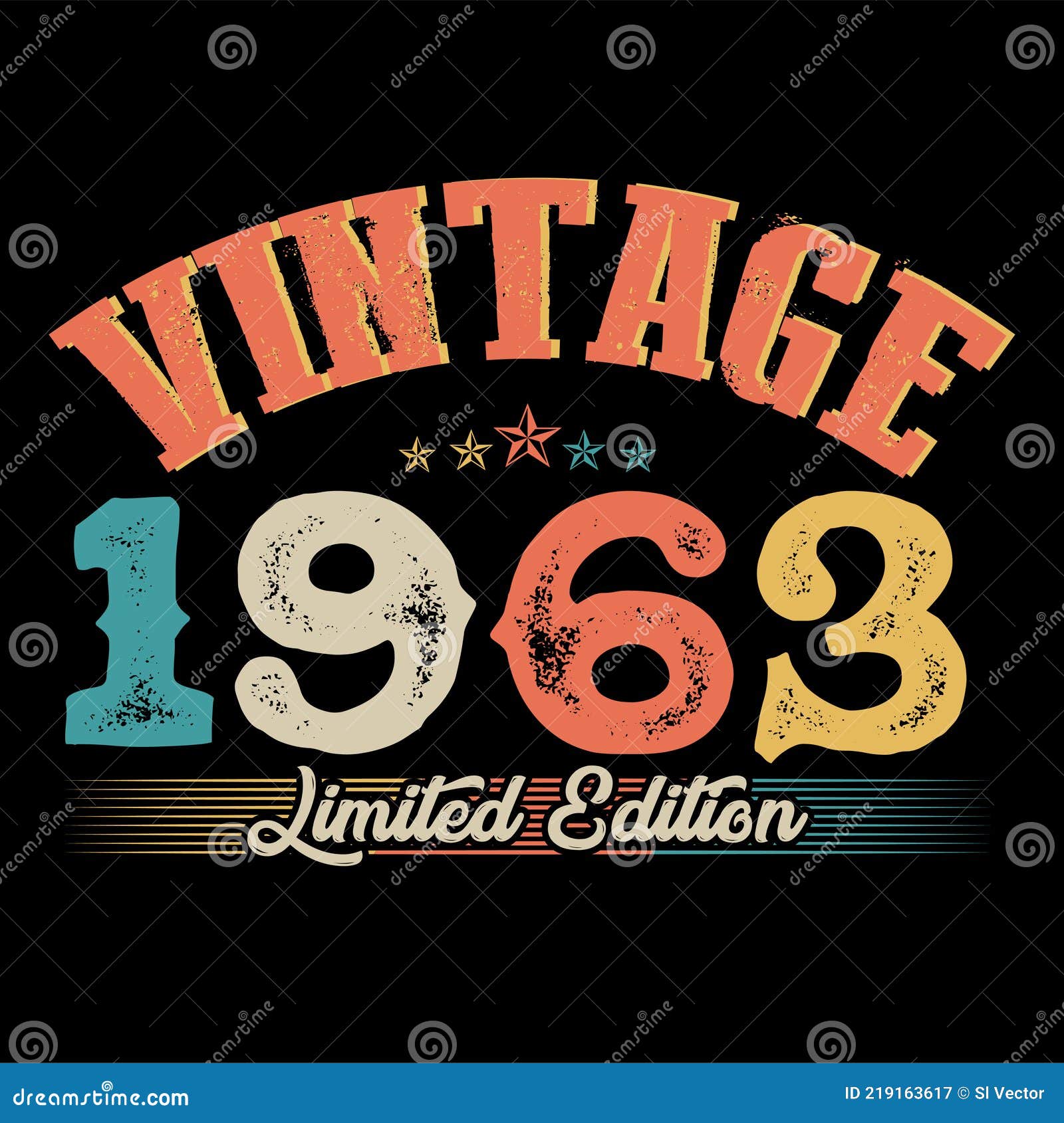 1963 Vintage Retro T Shirt Design, Vector, Black Background Stock ...