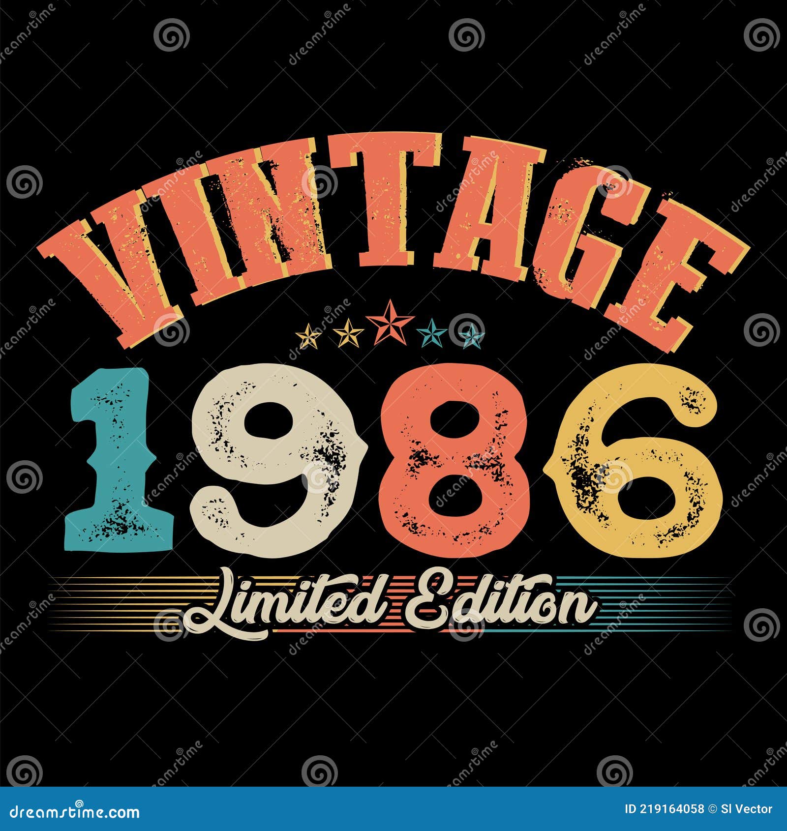 1986 Vintage Retro T Shirt Design, Vector, Black Background Stock ...