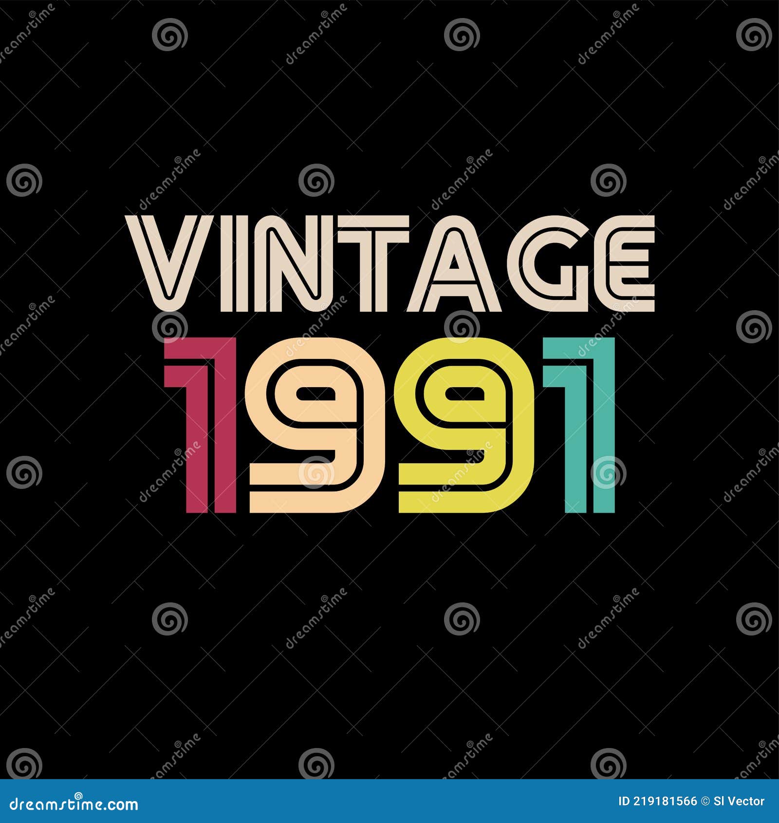 1991 Vintage Retro T Shirt Design, Vector, Black Background Stock ...