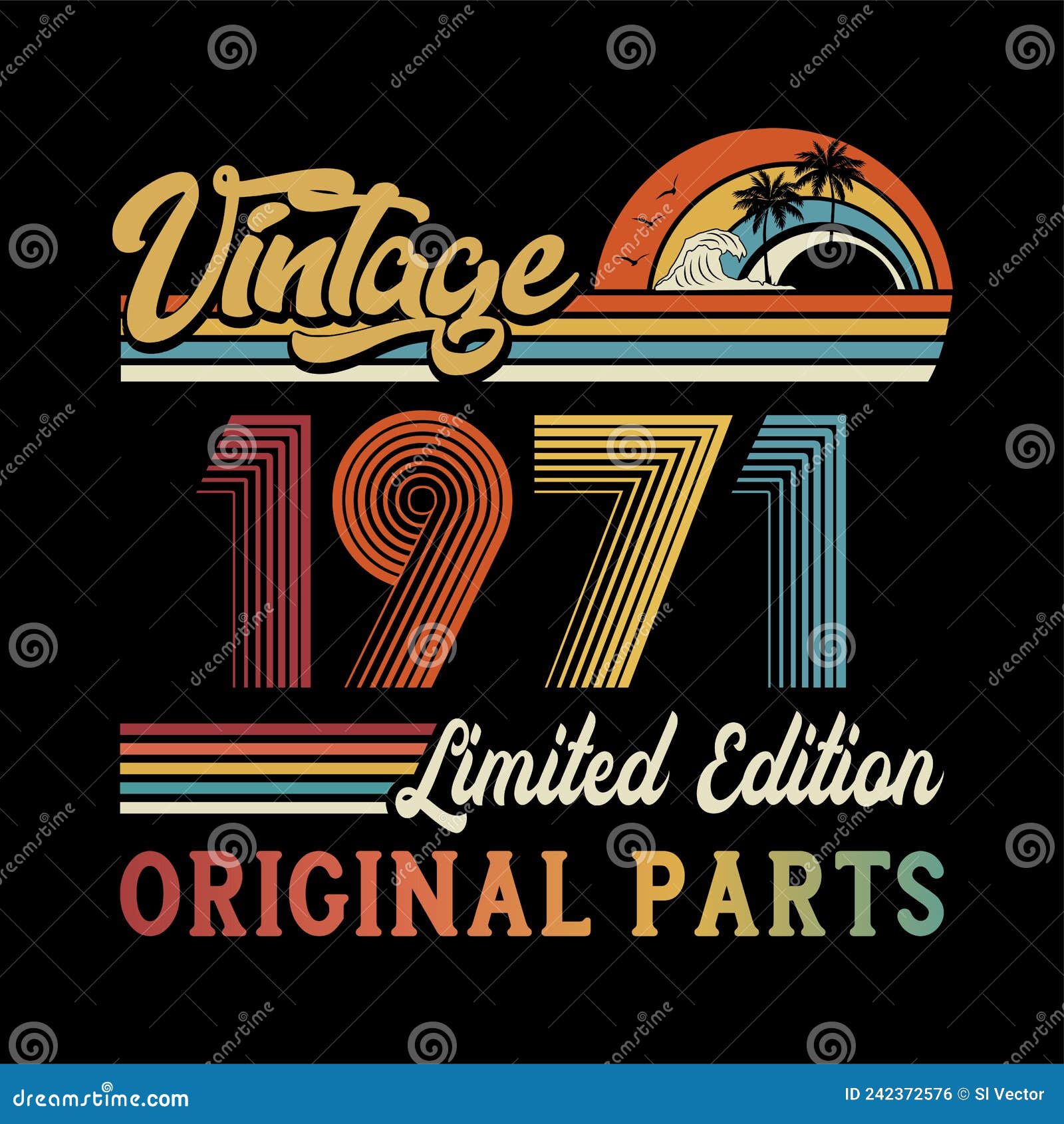 1971 Vintage Retro T Shirt Design, Vector Black Background Stock Vector ...
