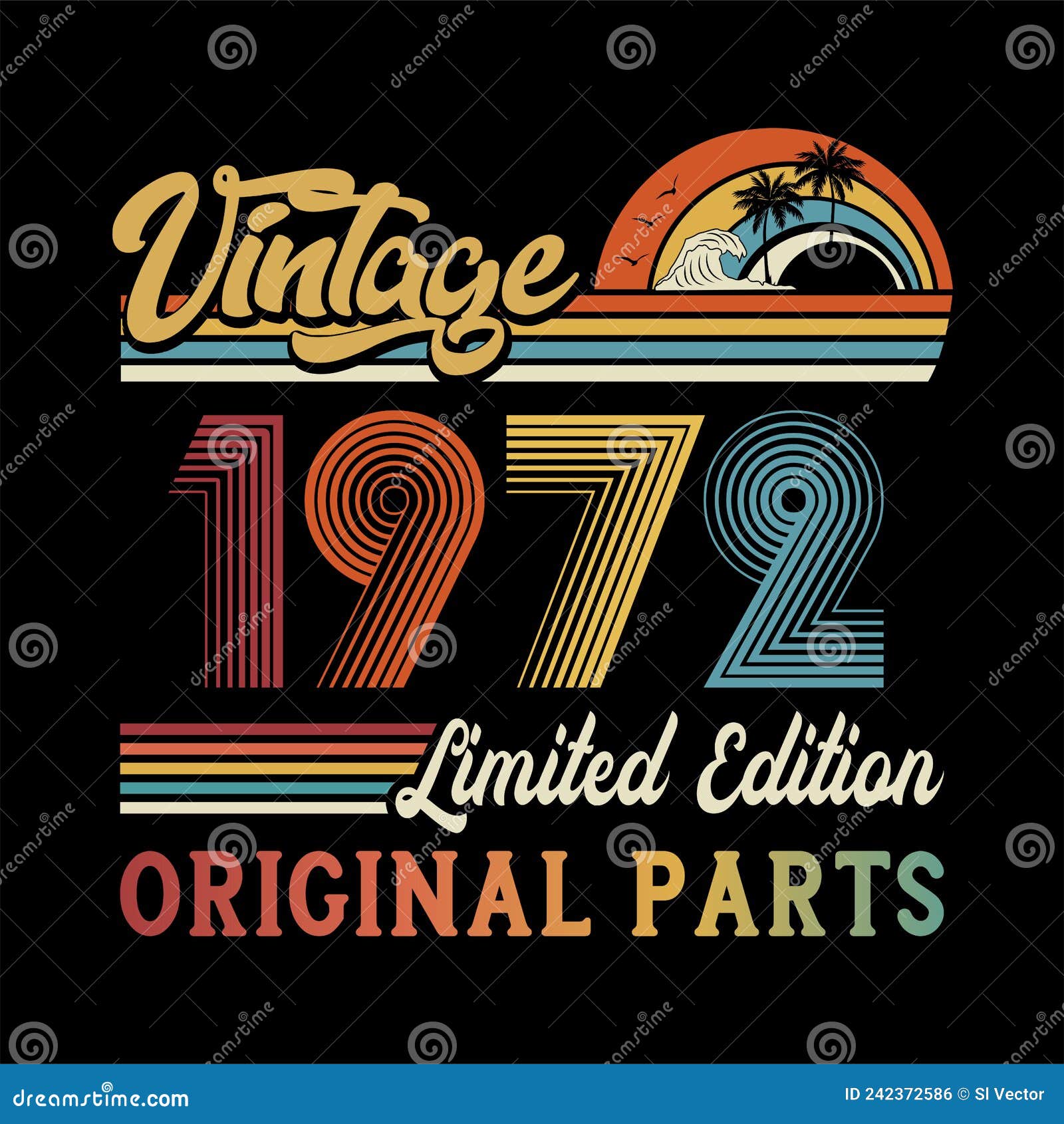 1972 Vintage Retro T Shirt Design, Vector Black Background Stock Vector ...