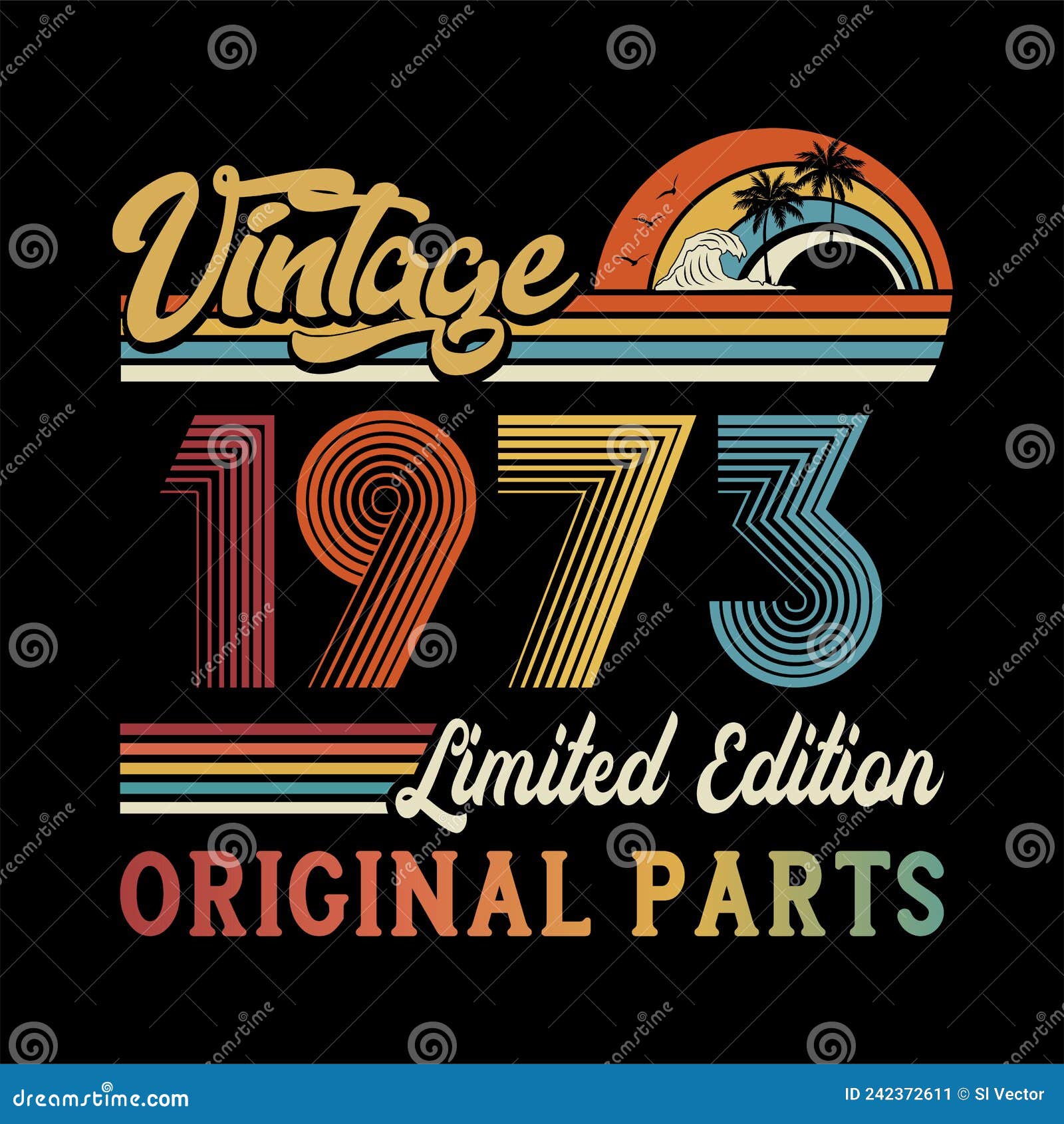 1973 Vintage Retro T Shirt Design, Vector Black Background Stock Vector ...