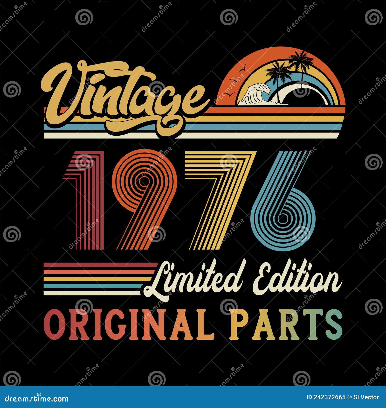 1976 Vintage Retro T Shirt Design, Vector Black Background Stock Vector ...