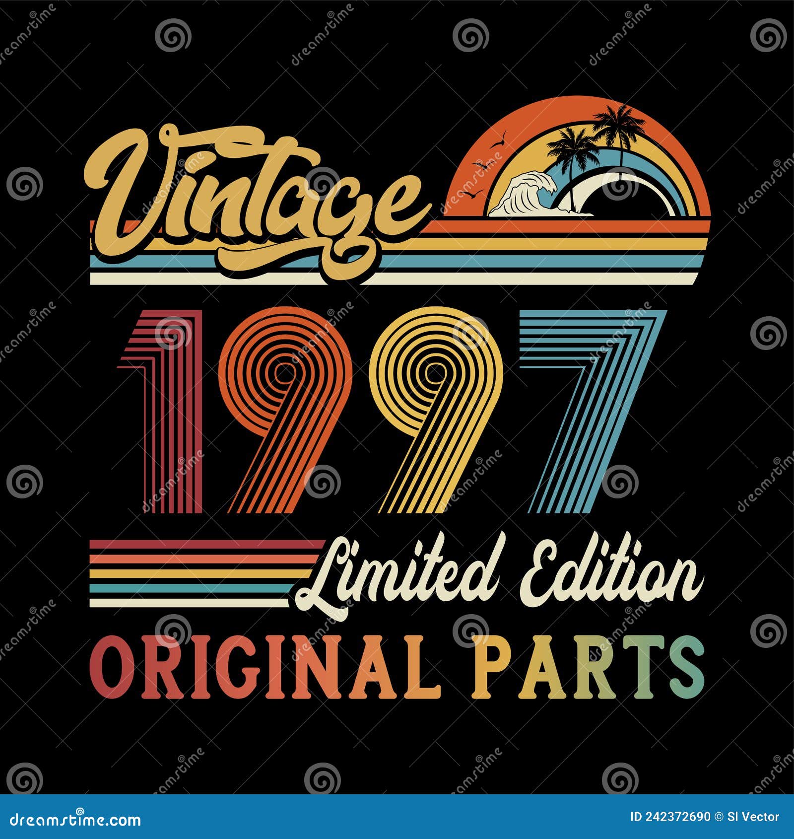 1997 Vintage Retro T Shirt Design, Vector Black Background Stock Vector ...