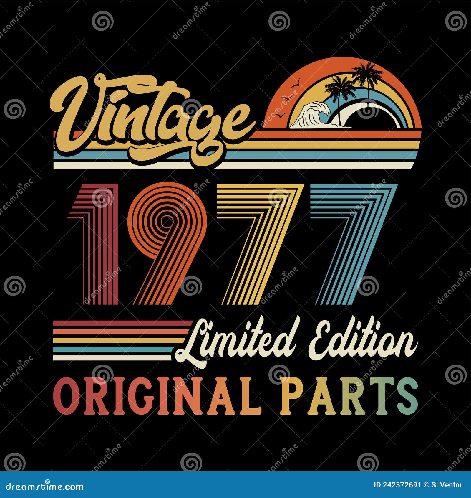 1977 Vintage Retro T Shirt Design, Vector Black Background Stock Vector ...