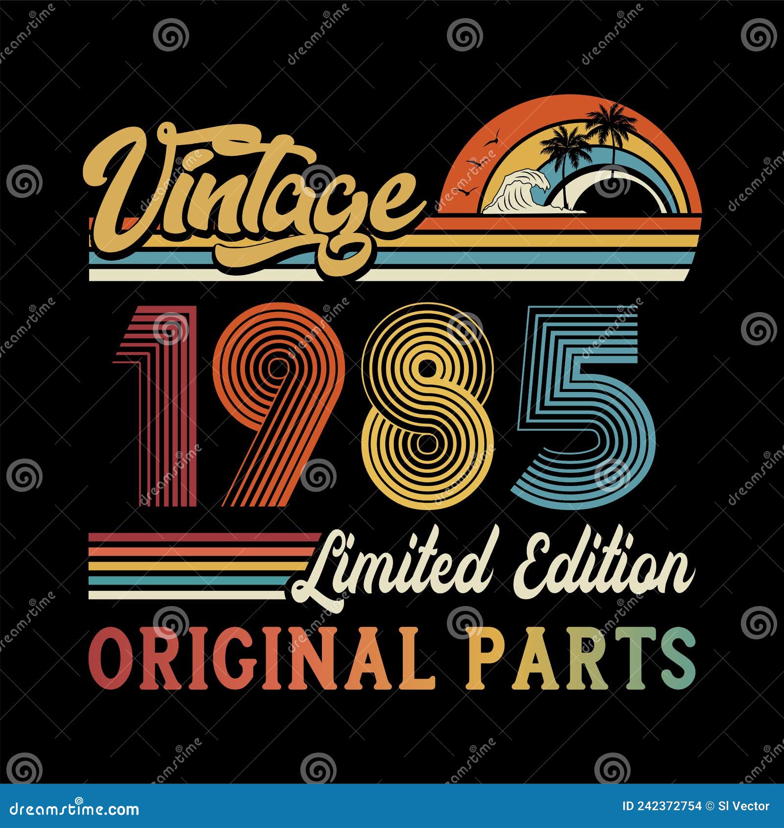 1985 Vintage Retro T Shirt Design, Vector Black Background Stock Vector ...