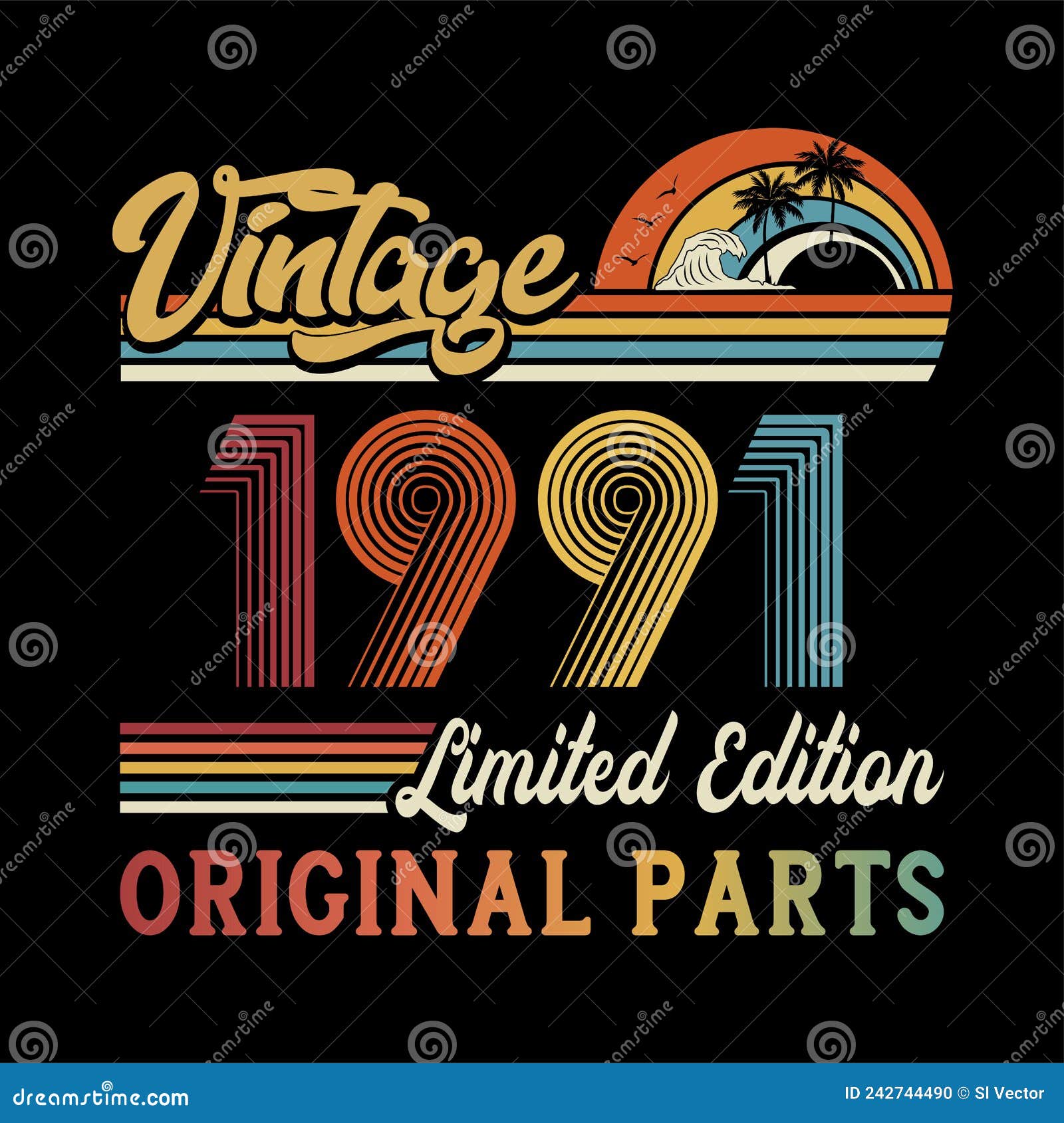 1991 Vintage Retro T Shirt Design, Vector, Black Background Stock ...