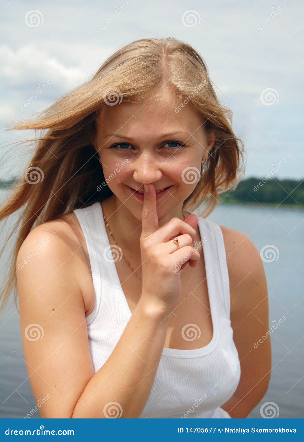 Beuatiful Woman with Silent Gesture Stock Image - Image of blond ...