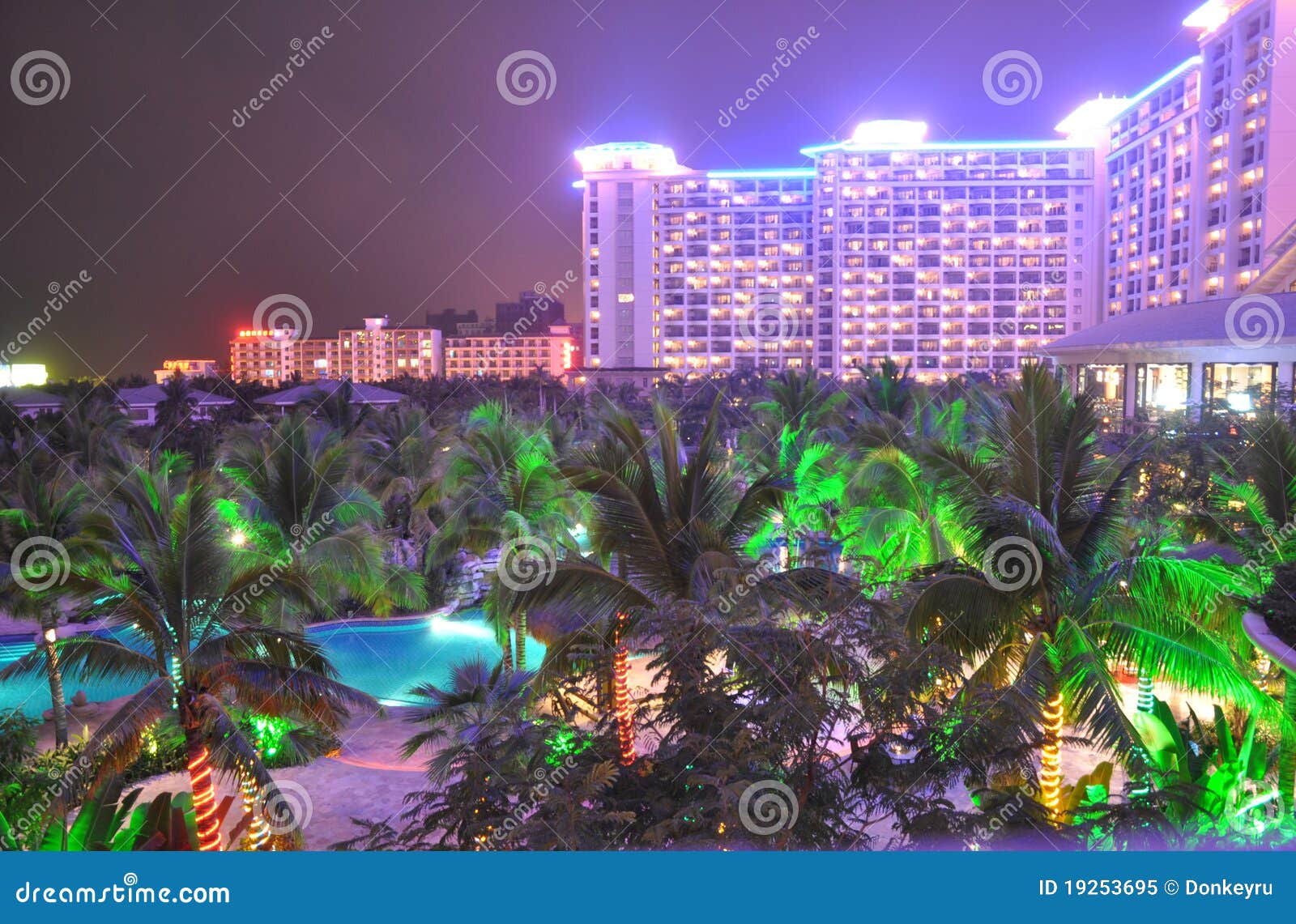 The Beutiful Resort Hotel at Night Stock Image - Image of plant, neon ...
