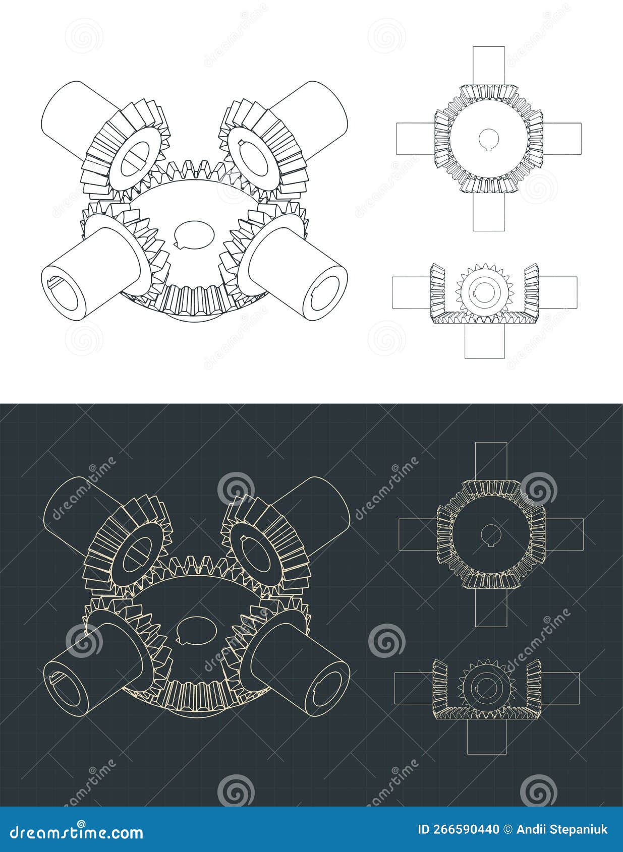 Bevel Gear Transmission Drawings Stock Vector - Illustration of metal ...