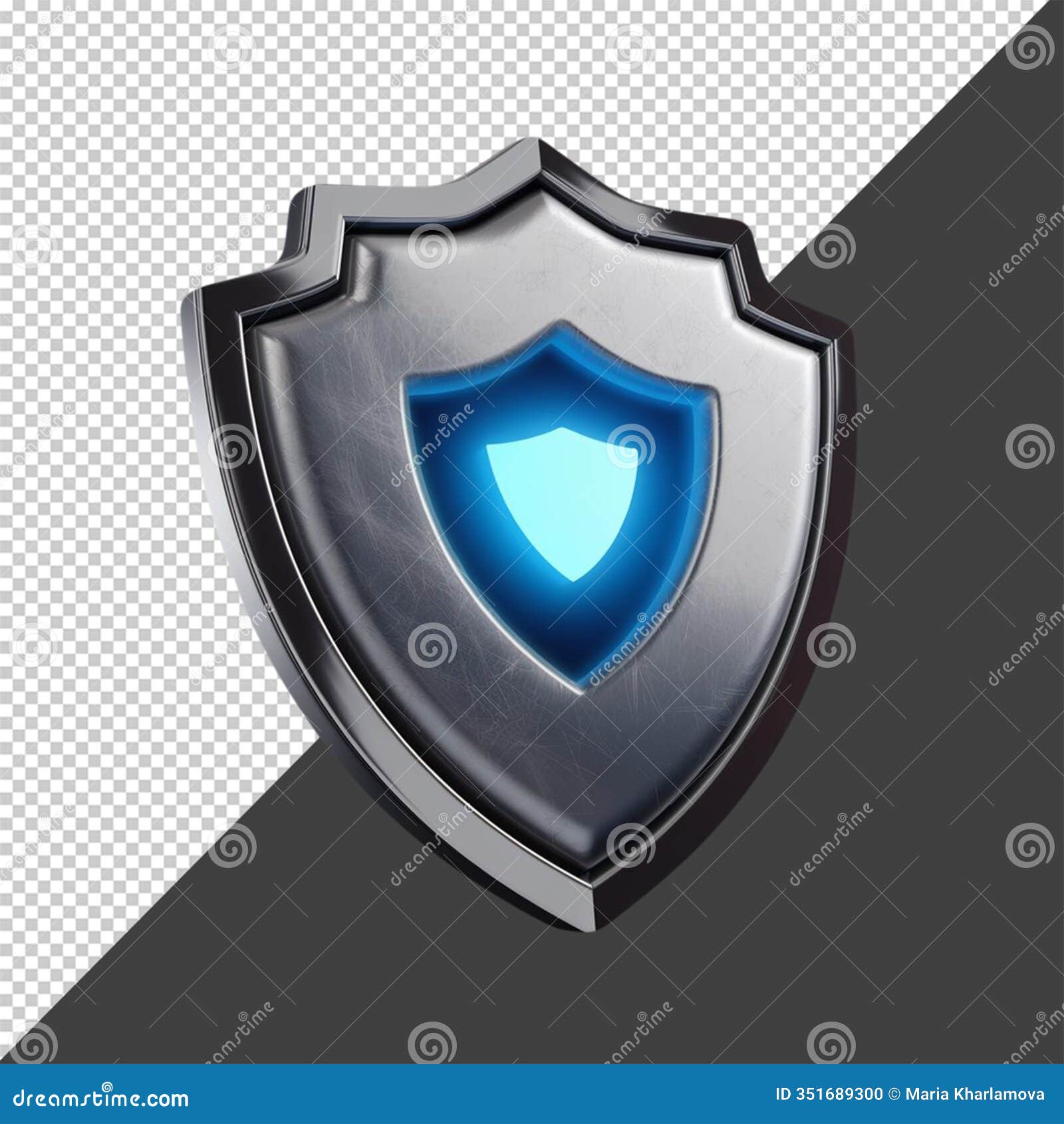 Beveled Metallic Shield Icon, Blue Glow Effect, Isolated on Transparent ...