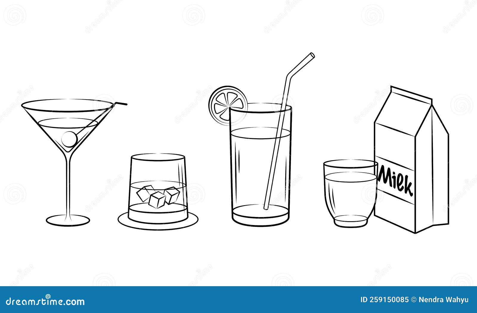 Beverage and Cocktail Glasses Hand Drawn Vector. Stock Vector ...