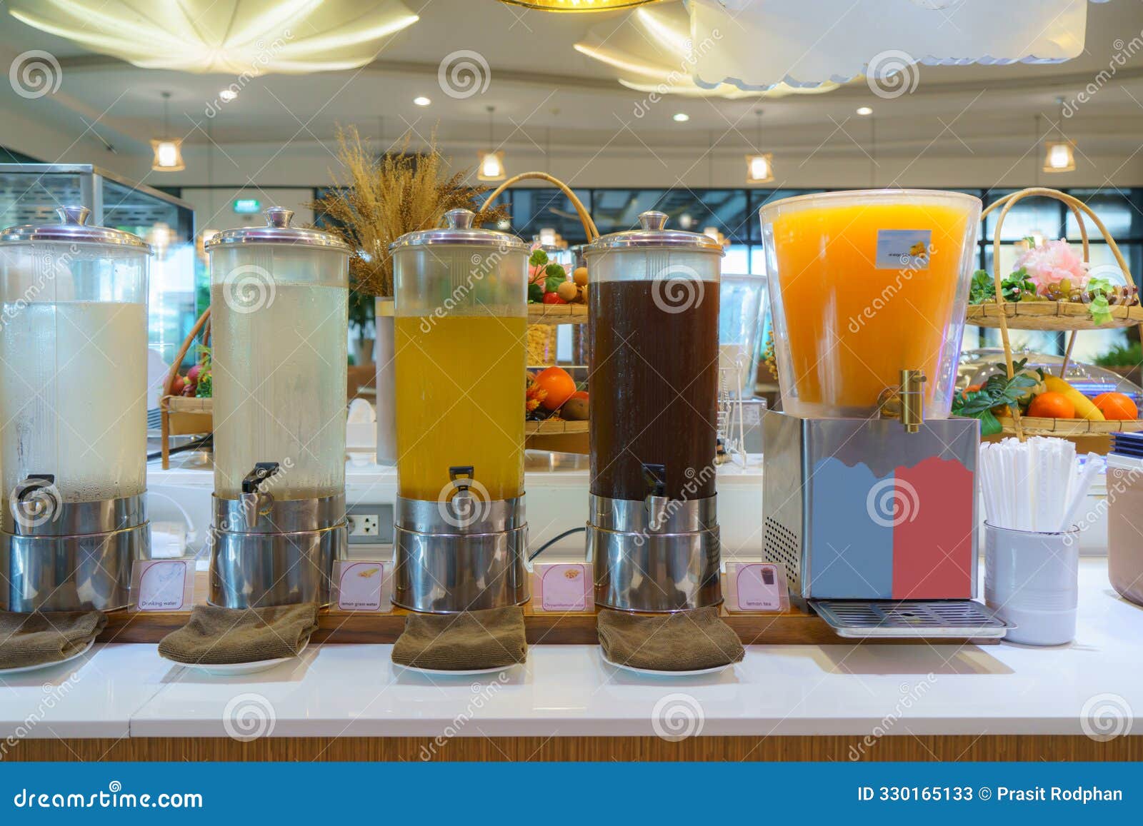 Beverage Dispenser Station at Breakfast Buffet Stock Image - Image of ...