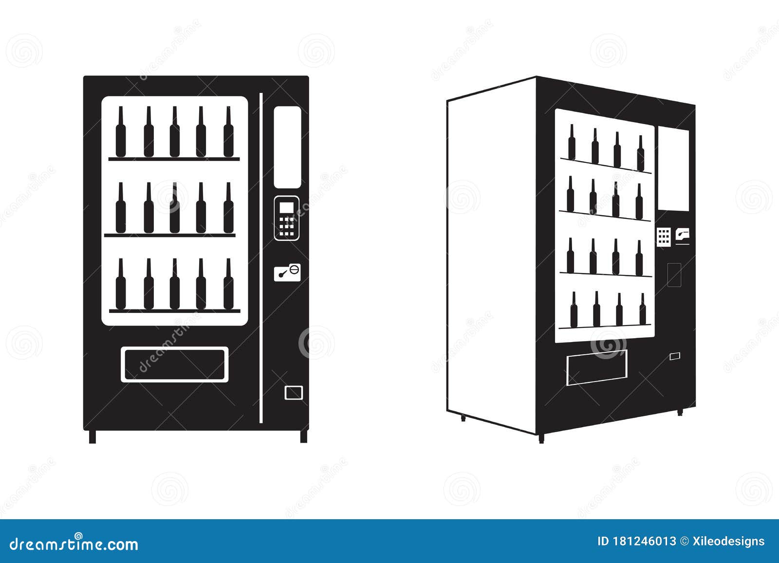 Beverage Drink Vending Machine Set. Black And White. Front And Side ...