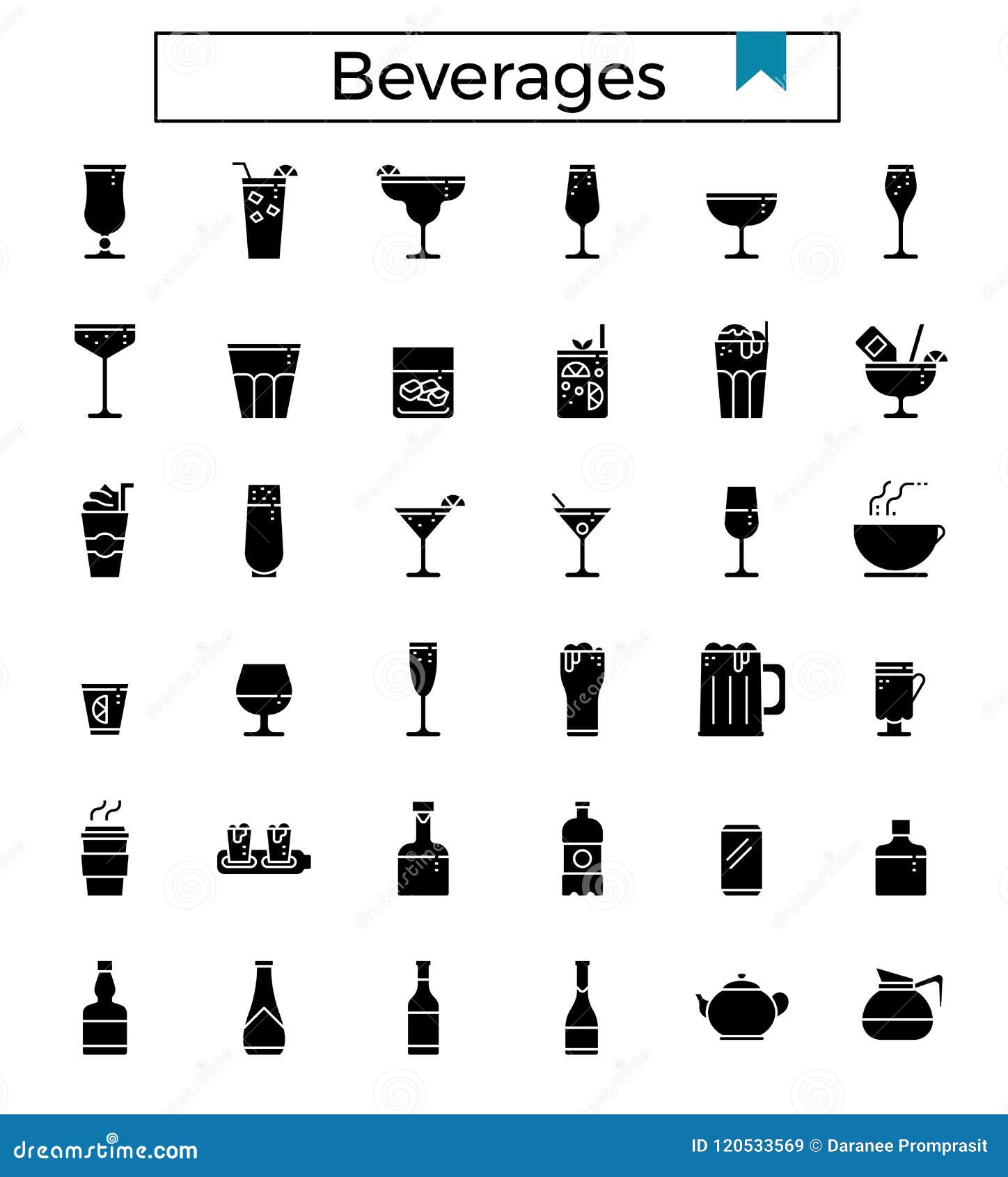Drinks Glyph Icon Set, Beverage Symbols Collection, Vector Sketches ...