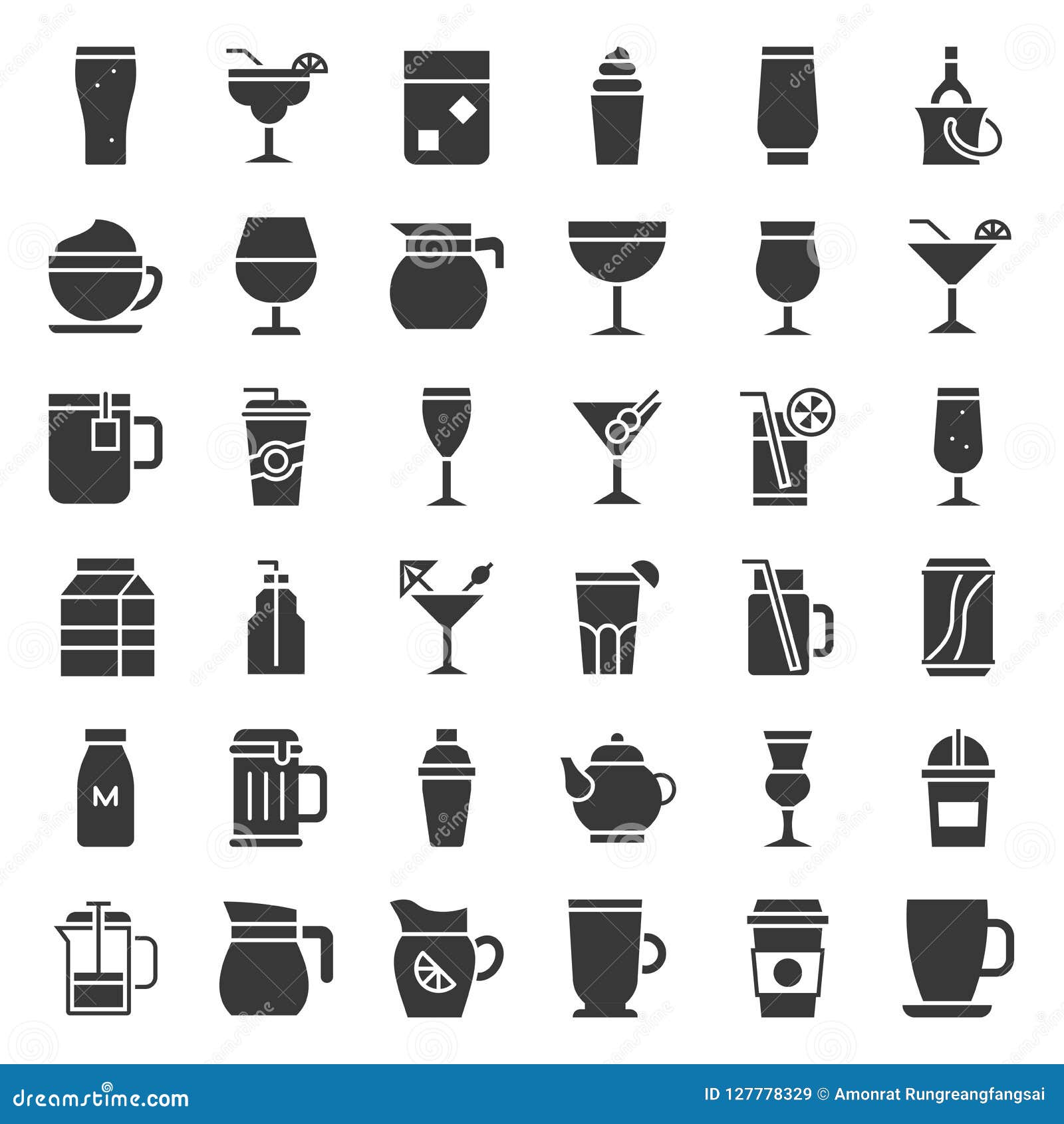 Beverage and Glass Element Set, Solid Style Stock Vector - Illustration ...