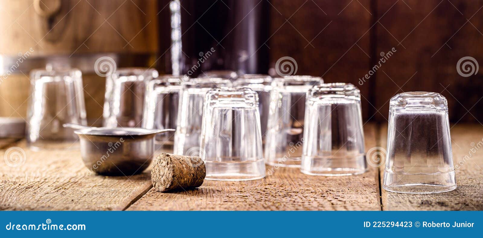 Beverage Glasses, Empty Glass Cups for Small Doses, on Wooden Table ...