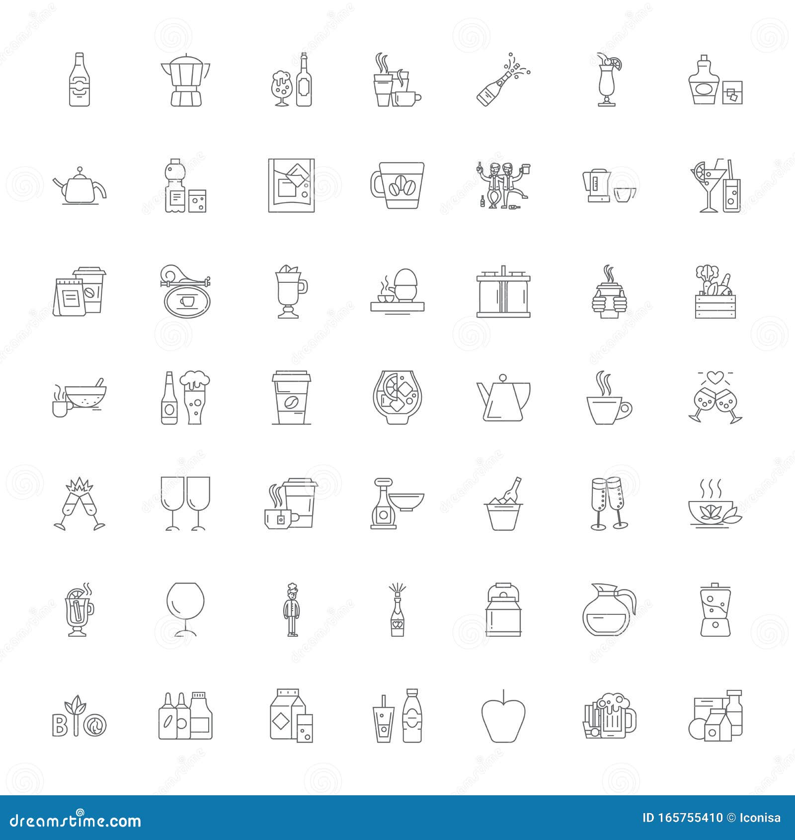 Beverage Linear Icons, Signs, Symbols Vector Line Illustration Set ...