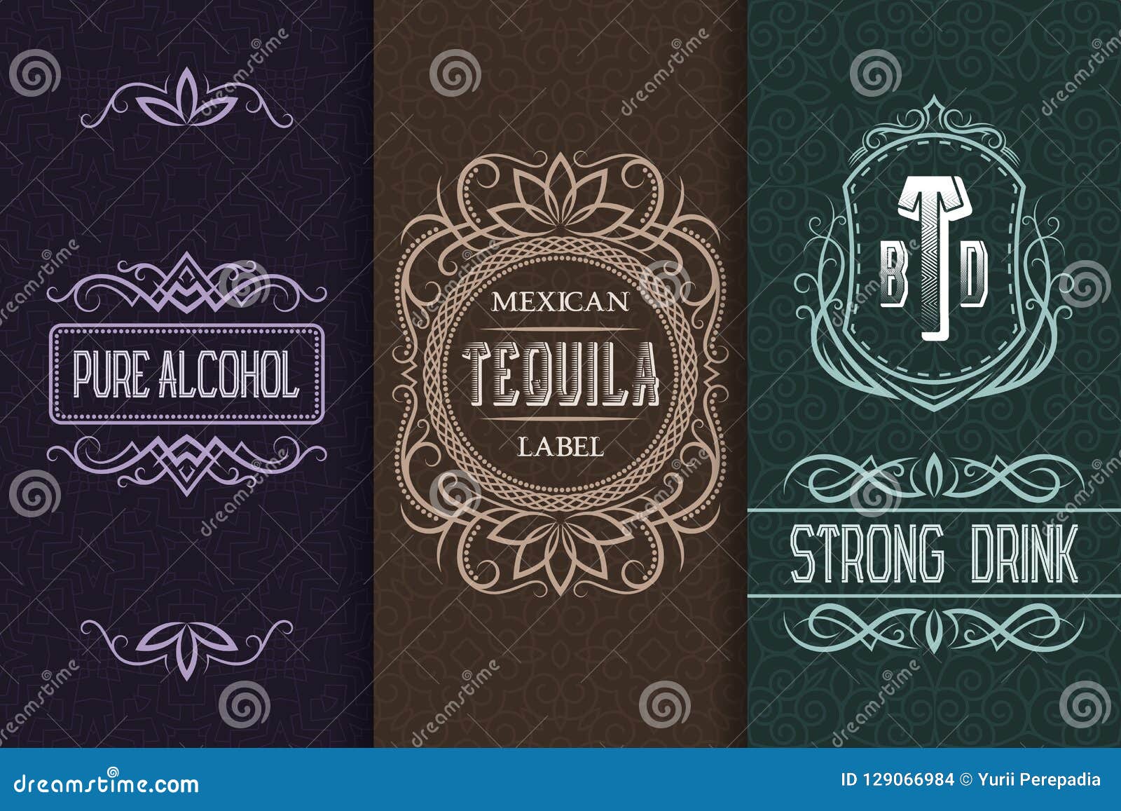 Beverage Packaging Design. Set of Alcohol Drink Bottles Labels Stock ...