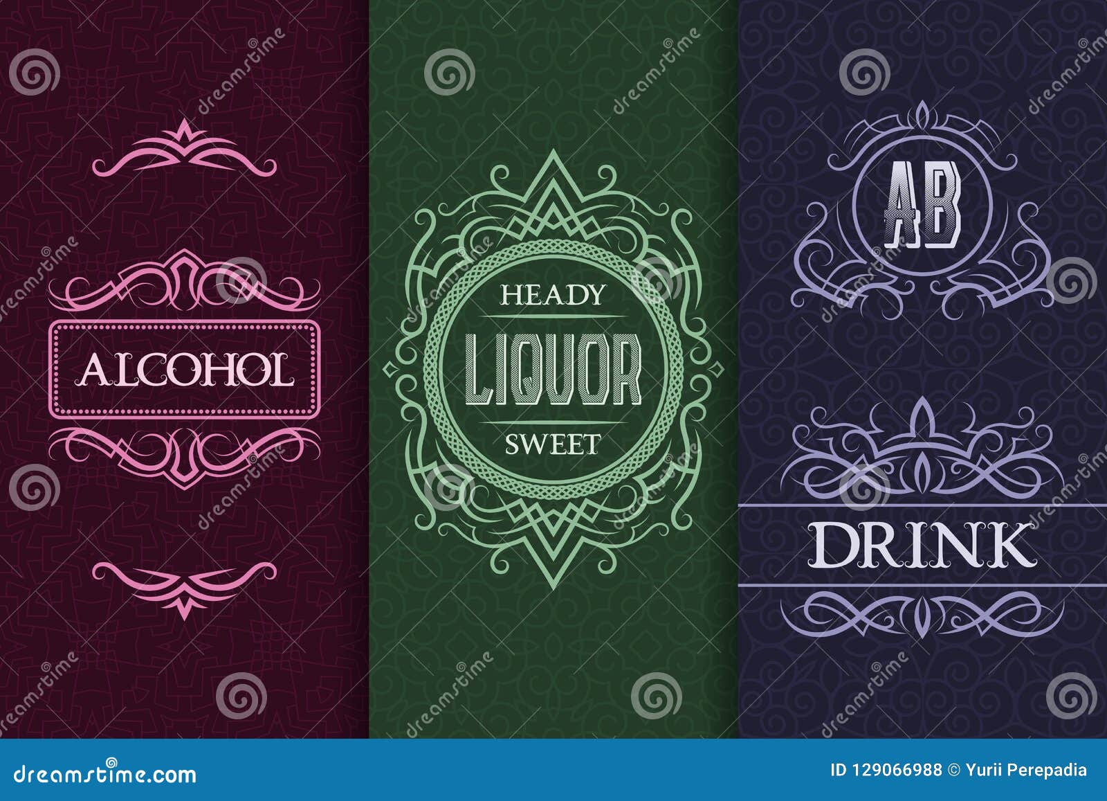 Beverage Packaging Design. Set of Alcohol Drink Bottles Labels Stock ...