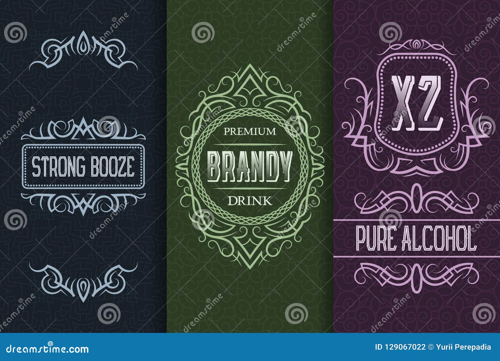 Beverage Packaging Design. Set of Alcohol Drink Bottles Labels Stock ...