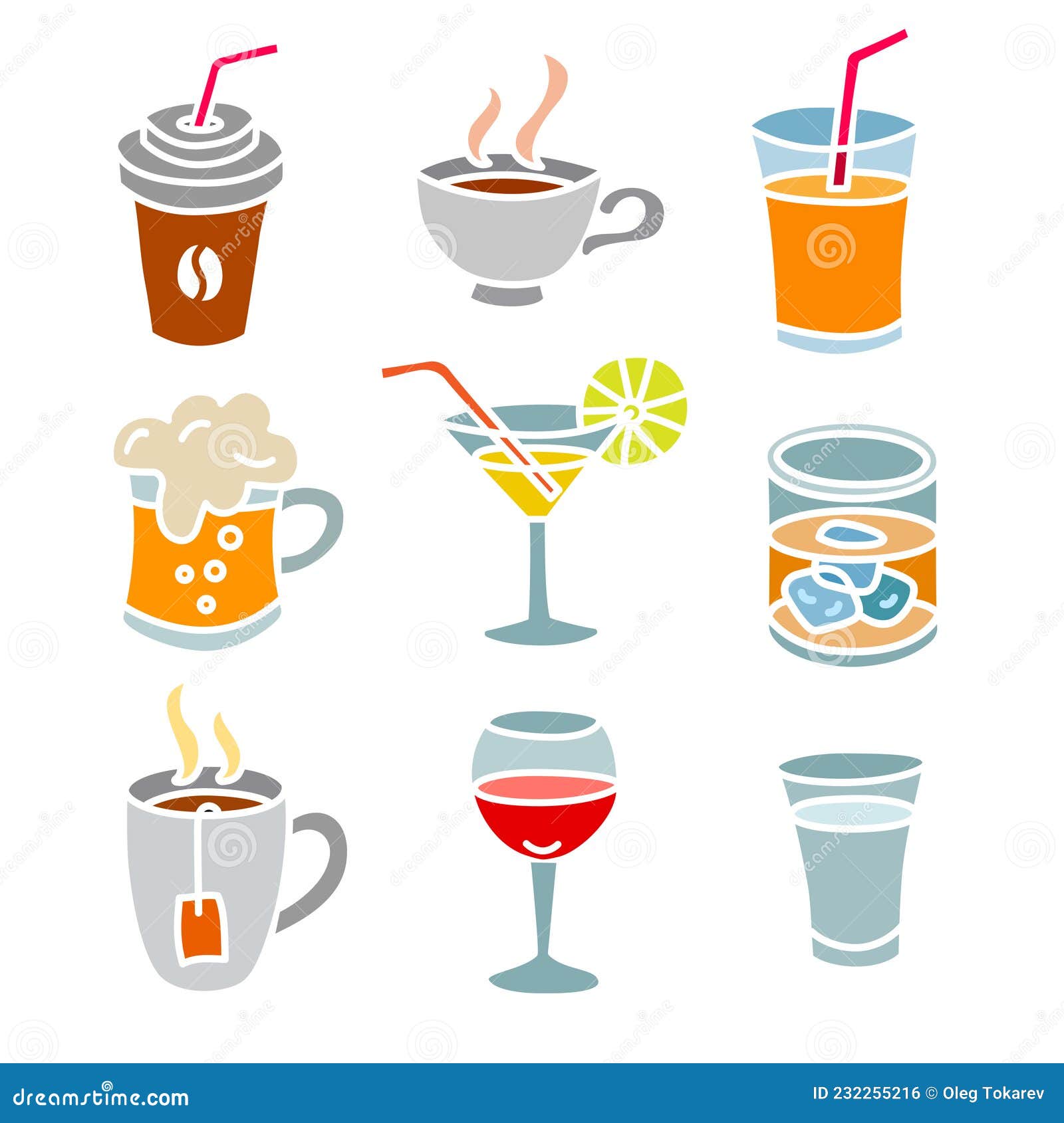 Beverages icons set stock vector. Illustration of glass - 232255216