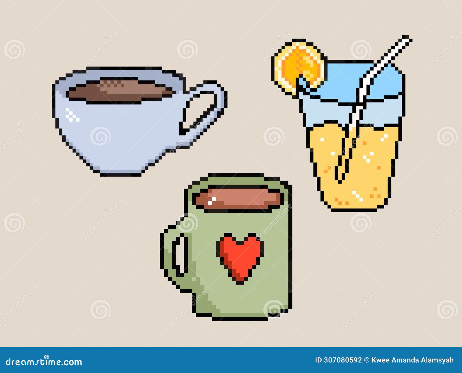 Coffee, Chocolate, and Lemonade Pixel Art Vector Drawing Bundle Stock ...