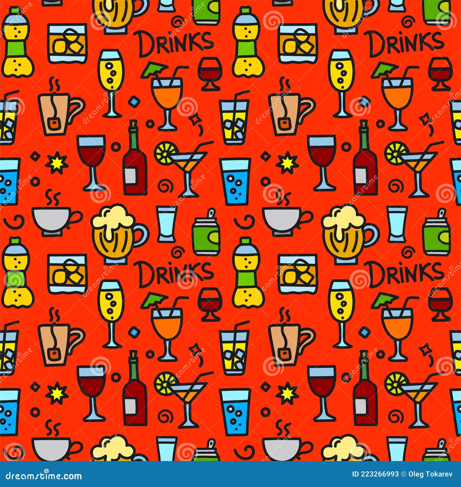 Beverages seamless pattern stock vector. Illustration of brandy - 223266993