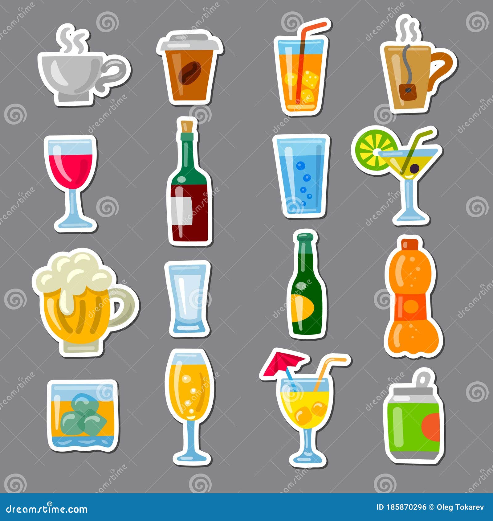 Beverages stickers set stock vector. Illustration of icon - 185870296