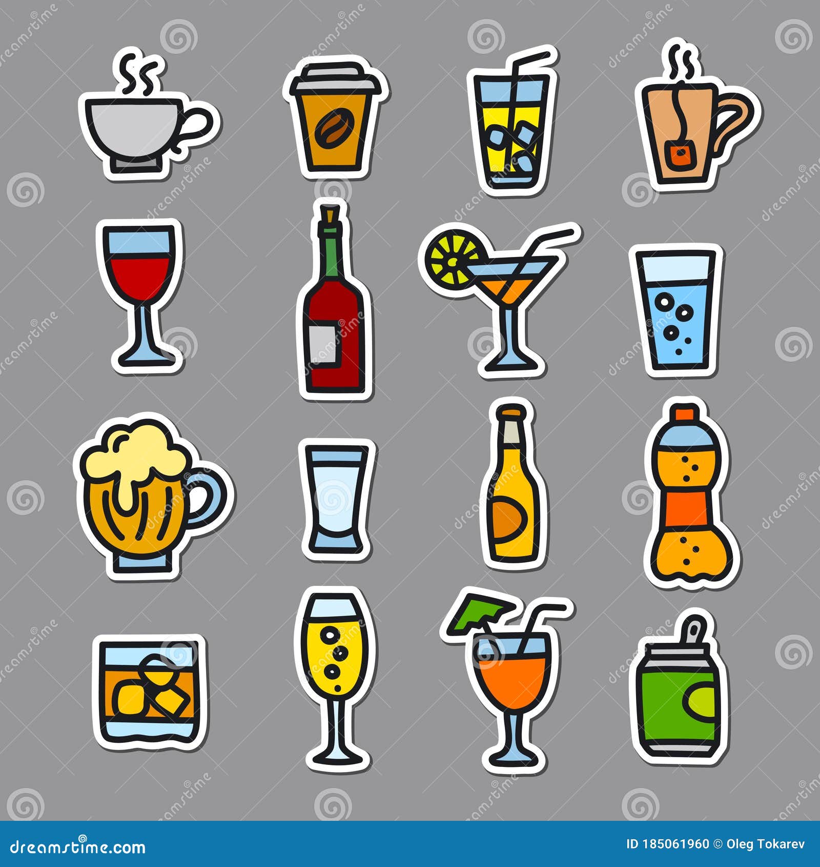 Beverages stickers set stock vector. Illustration of black - 185061960