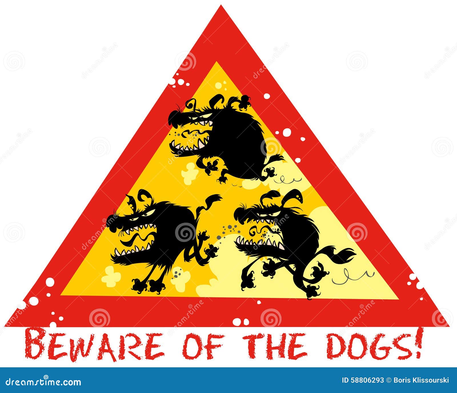 Beware Of Dogs Warning Sign Cartoon Vector | CartoonDealer.com #116702657