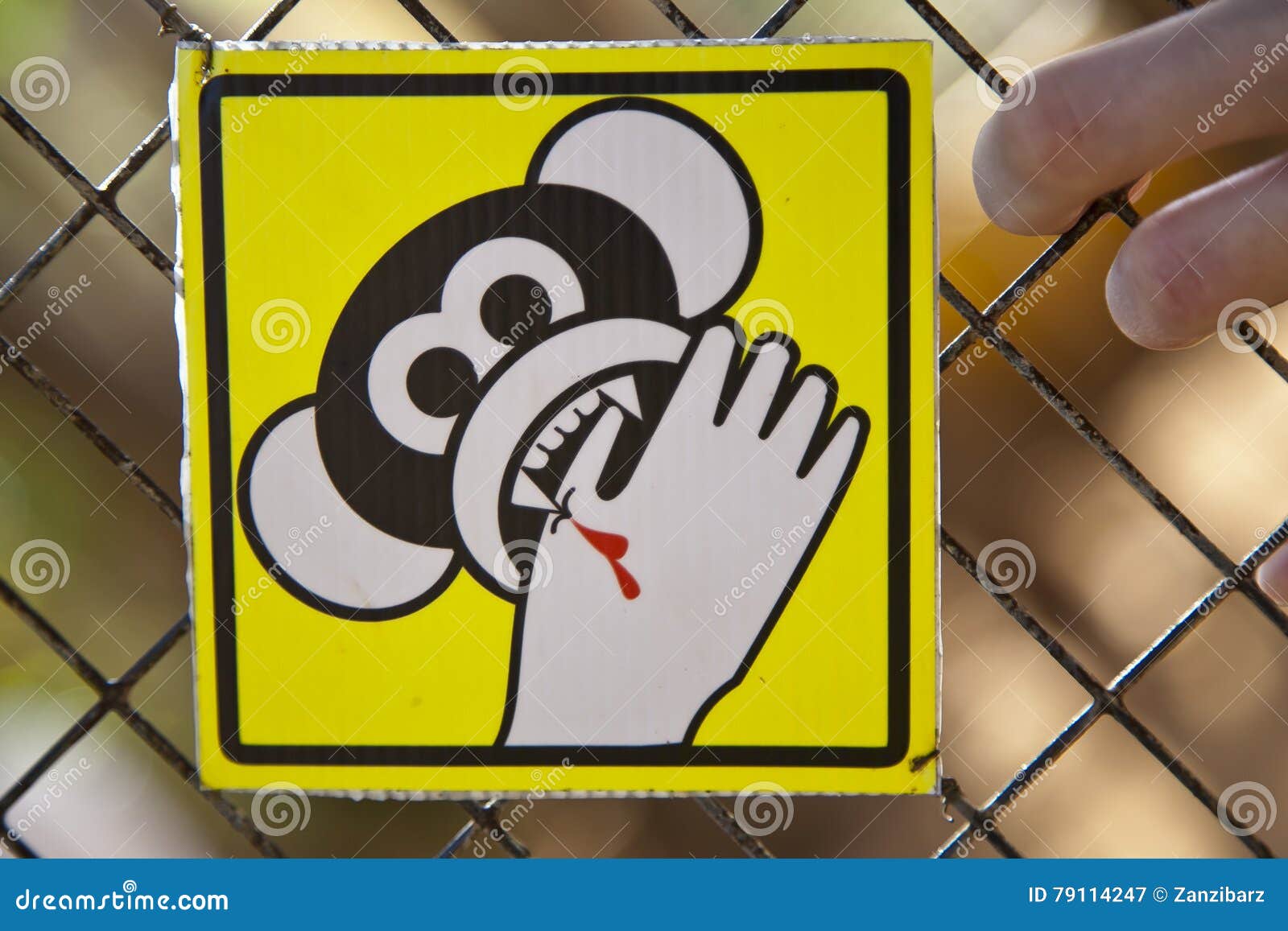 Beware of Monkey Yellow Sign on Fence Stock Image - Image of challenge ...