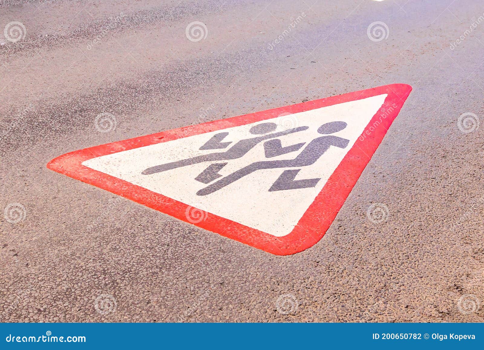 Beware of Pedestrians Sign on the Asphalt Stock Photo - Image of summer ...