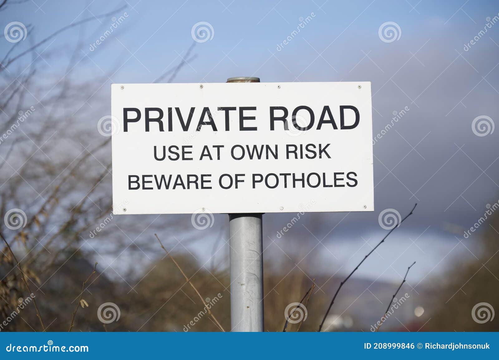 Beware of Potholes Private Road Sign in Countryside Stock Photo - Image ...