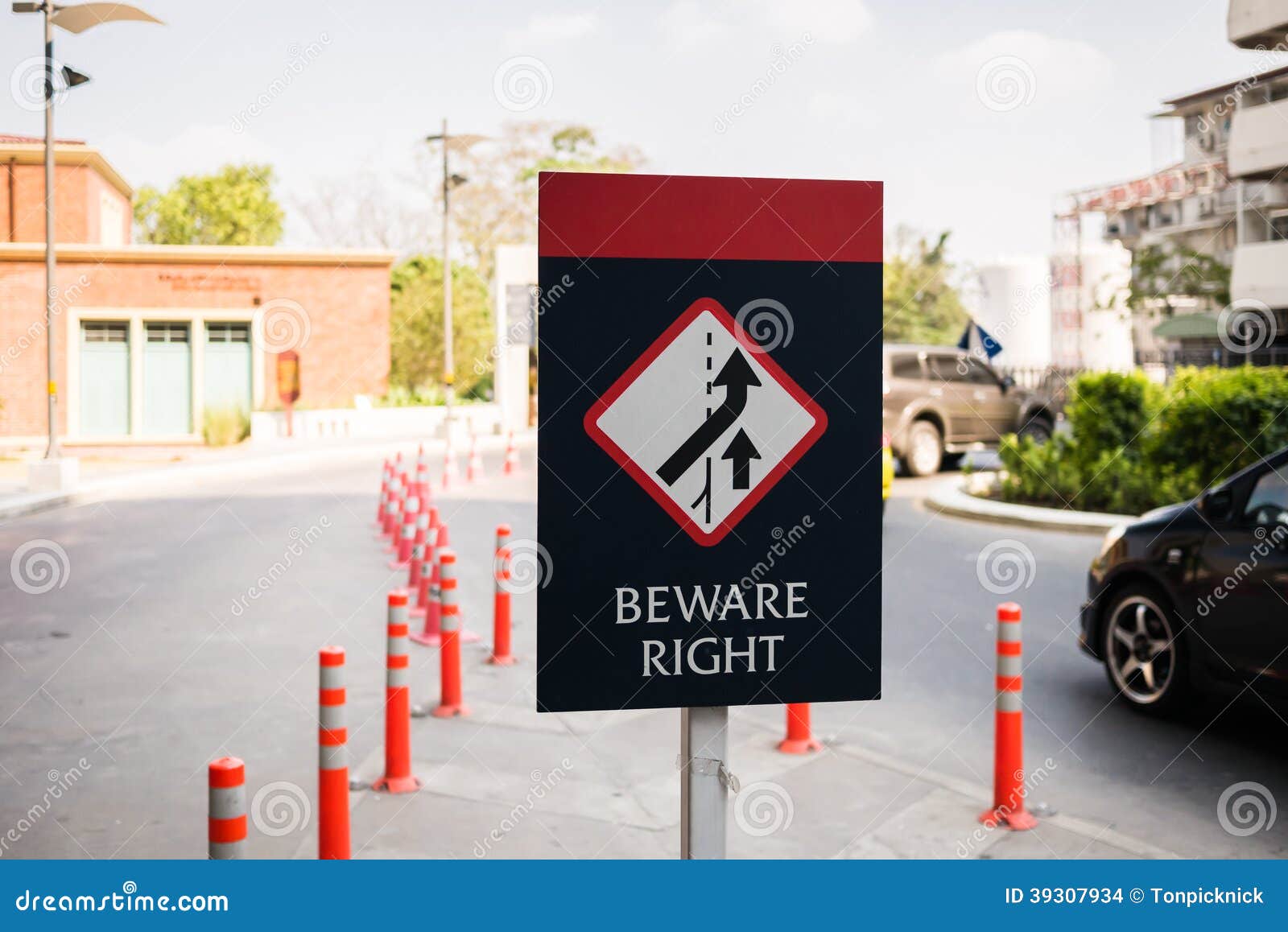 Beware the Right Traffic Sign Stock Photo - Image of roadsign, holdup ...
