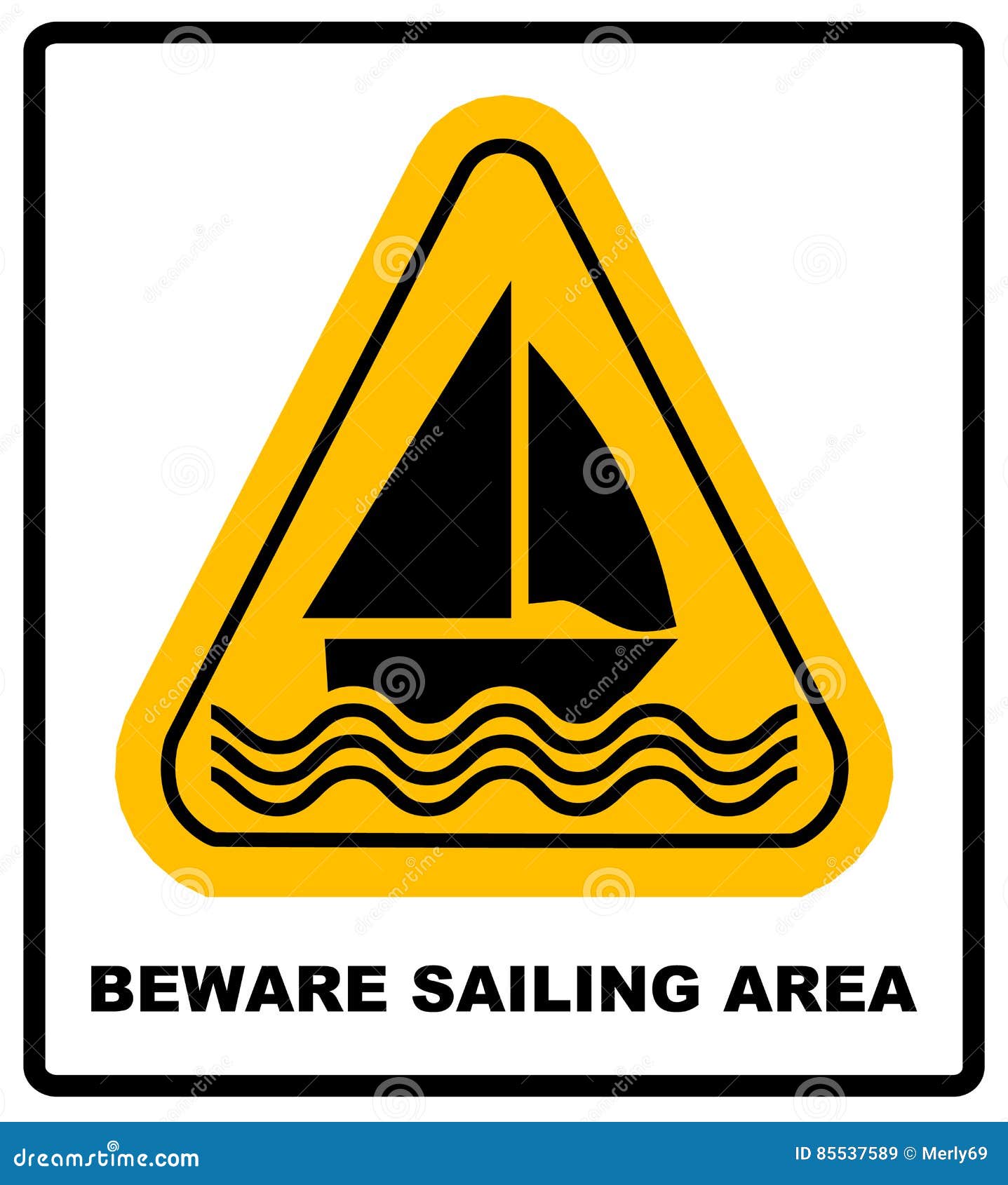 Beware of Sailing Area. Warning Sign in Yellow Triangle Isolated on ...