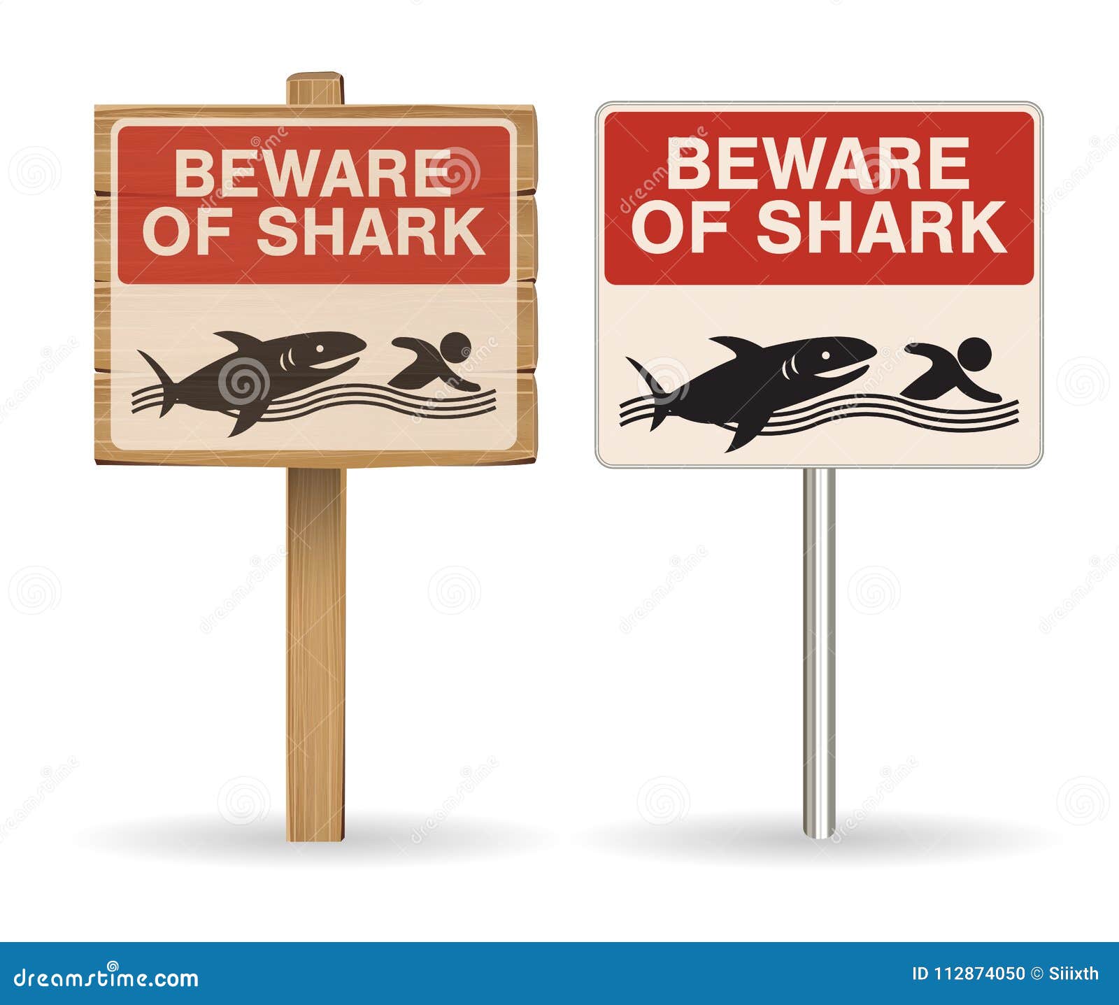 Beware of Shark Sign on White Background Stock Vector - Illustration of ...
