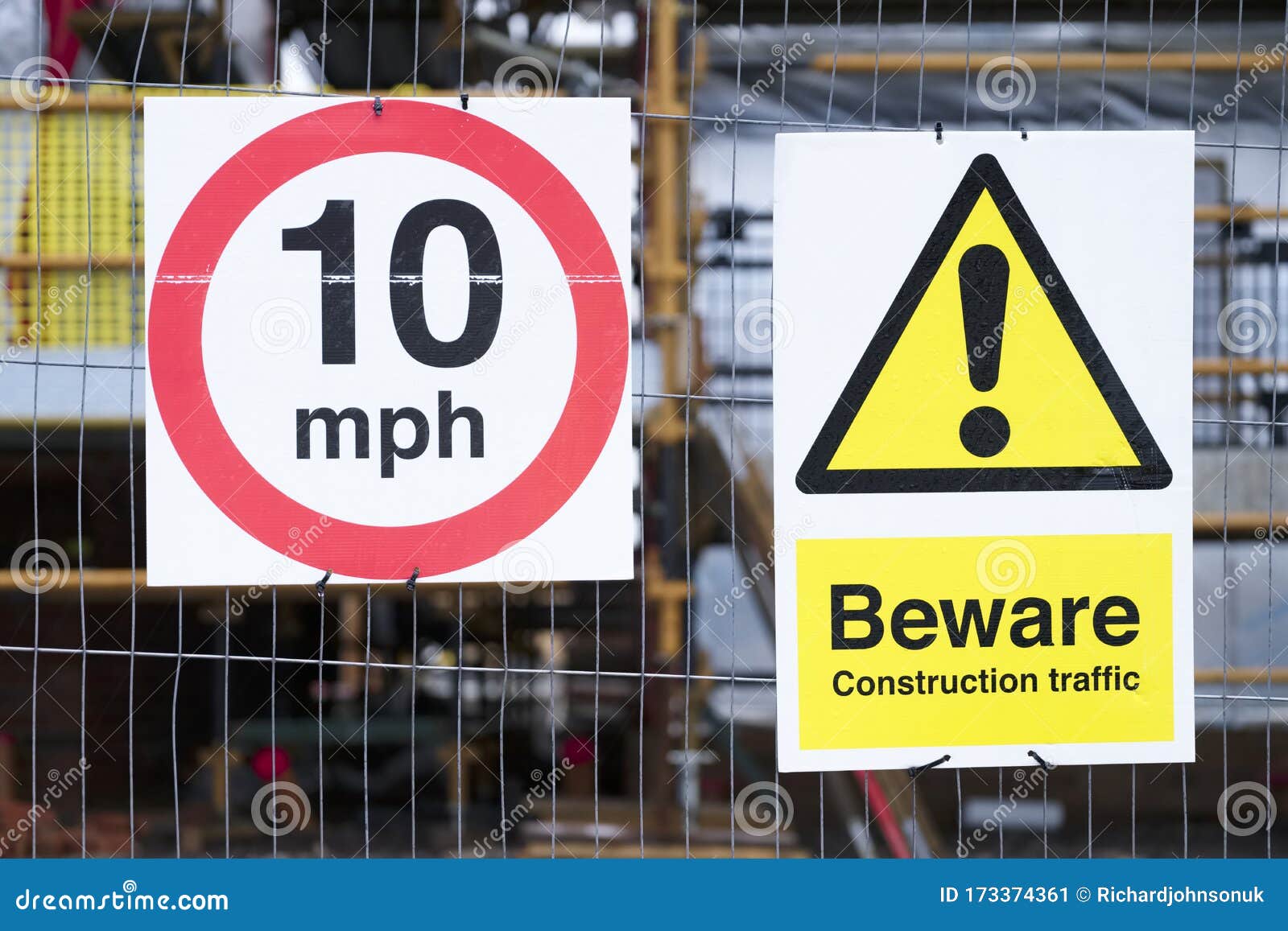 Beware Construction Site Traffic Sign On Fence Stock Photography ...