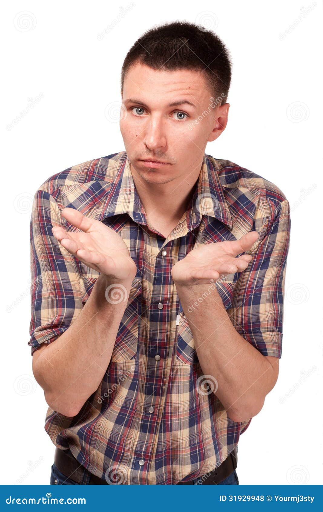 Bewildered Man in Plaid Shirt Stock Photo - Image of needy, puzzled ...