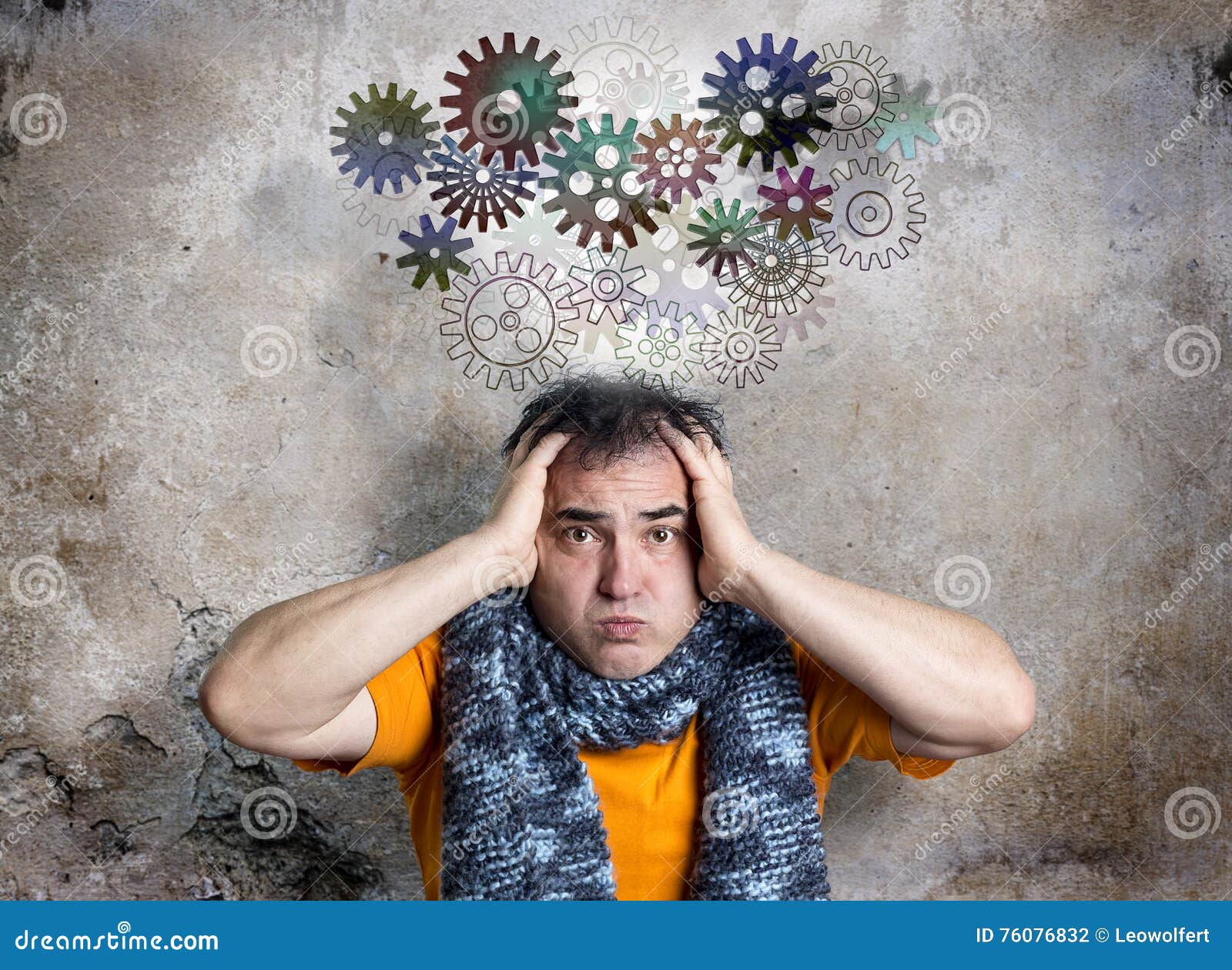 Bewildered Man Releasing Thought Train of Cogs Stock Photo - Image of ...