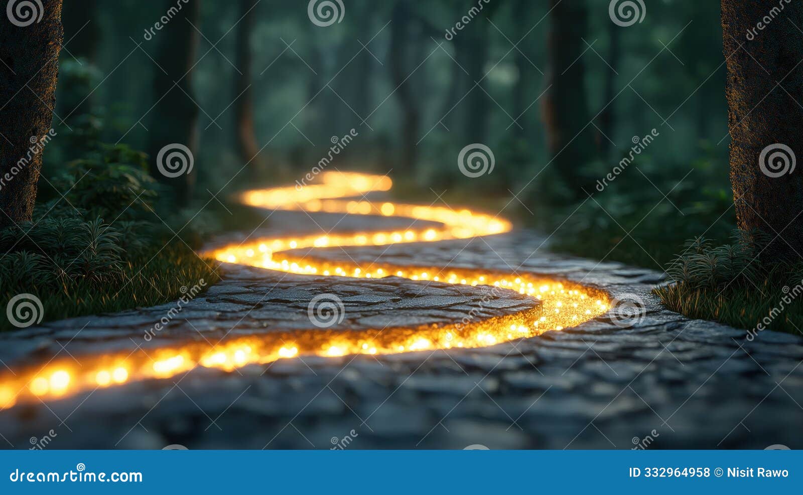 Bewitched Forest, Glowing Pathways, Mystical Ambiance, 3D Illustration ...