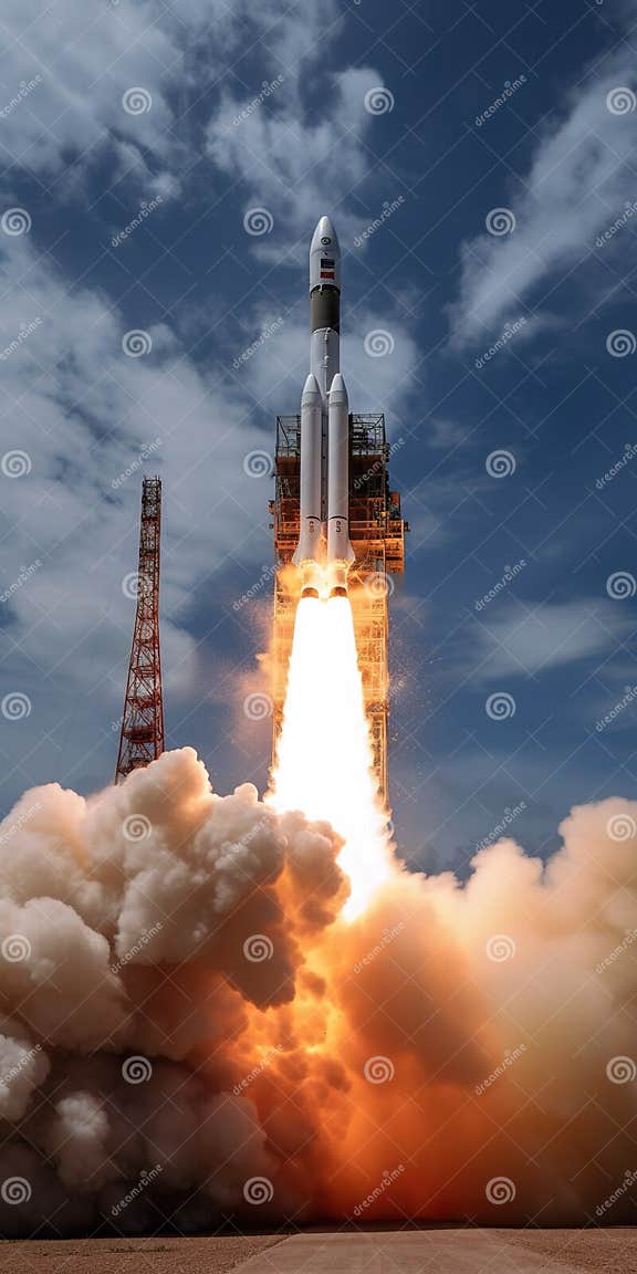 Rocket Launching into the Cosmos. Generative AI Stock Illustration ...
